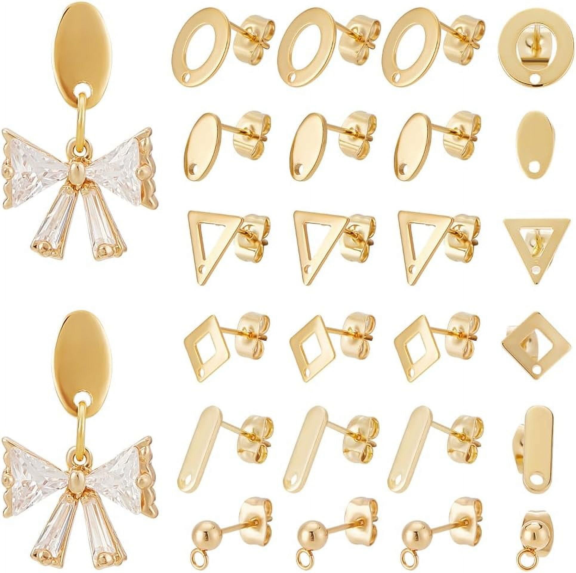 72pcs 6 Styles 24K Gold Plated Earring Posts Stainless Steel Stud ...