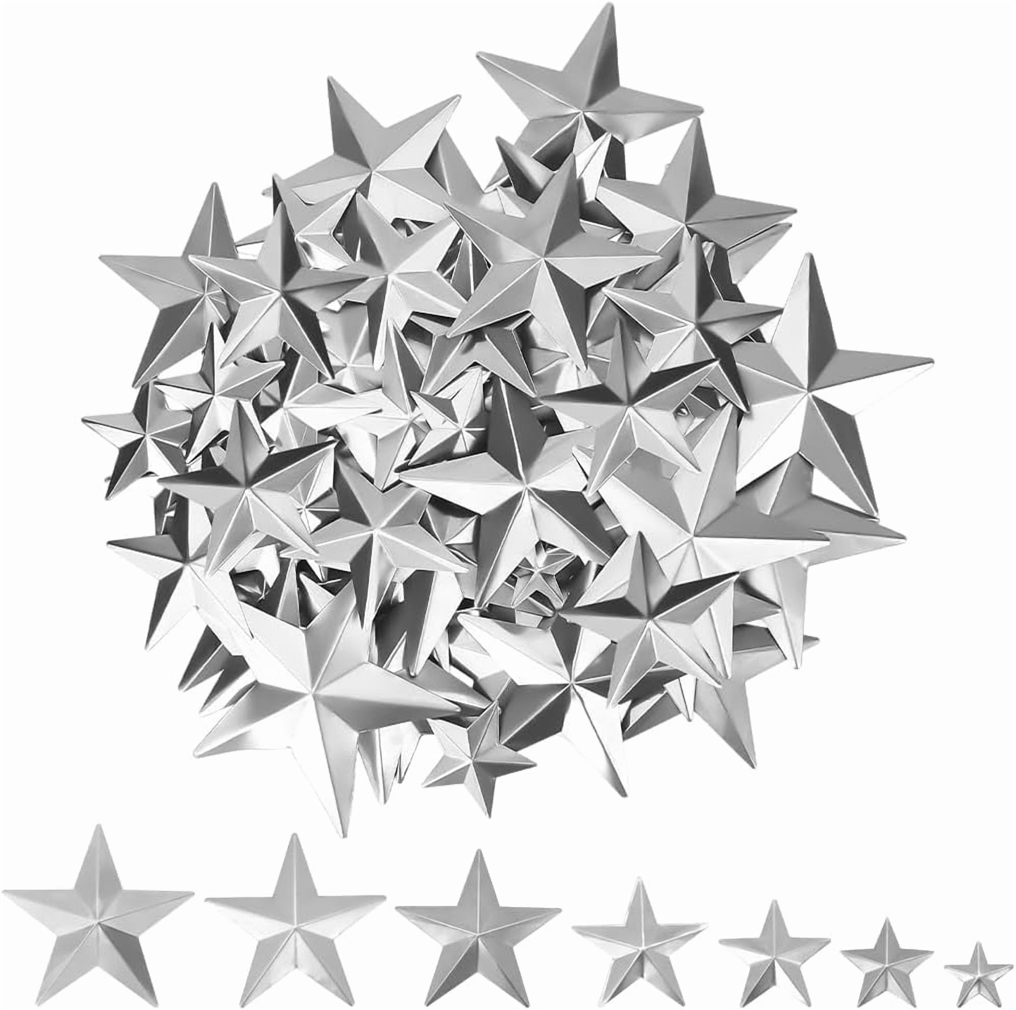 72pcs 6 styles Iron Display Decorations Metal Star Ornament Platinum 25 ...