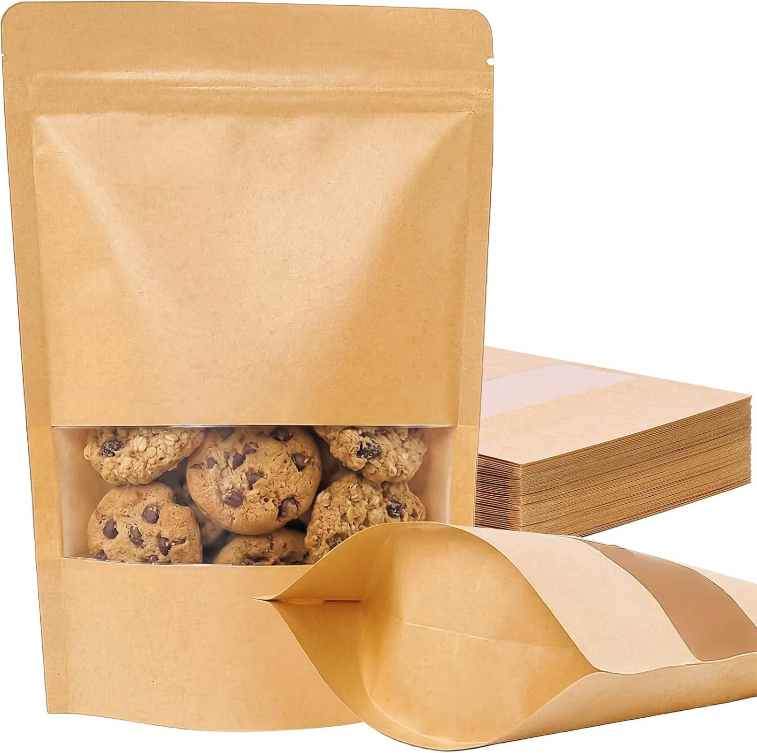 72pcs 7x10 Inches Resealable Bags, Kraft Paper Ziplock Bags with Window ...