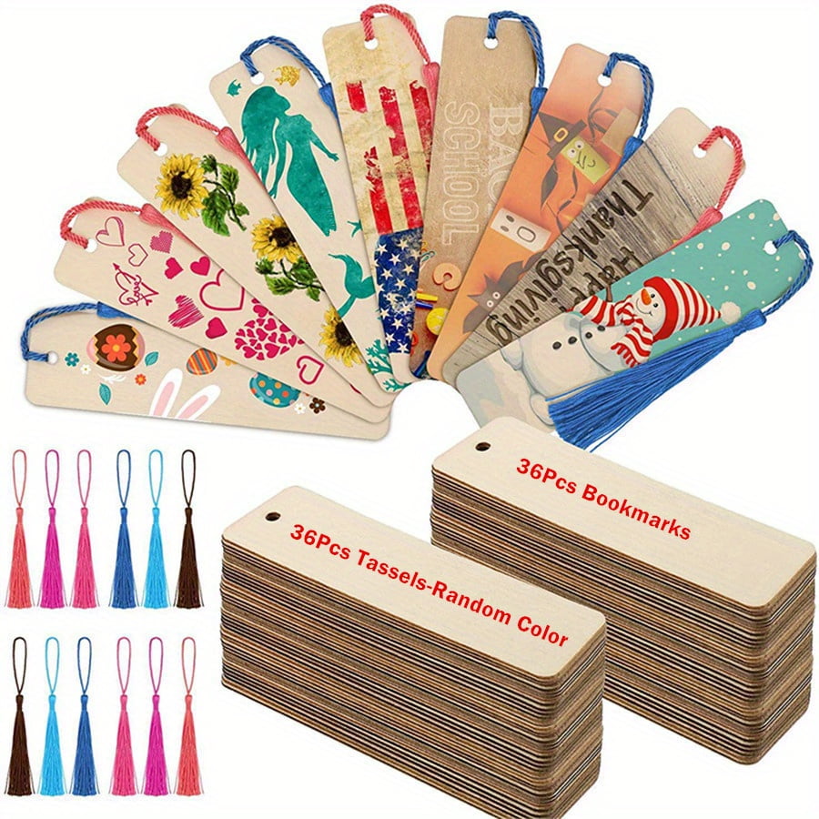 72pcs DIY Bookmark Craft Kit, 36 Wooden Blank Bookmarks with 36 ...