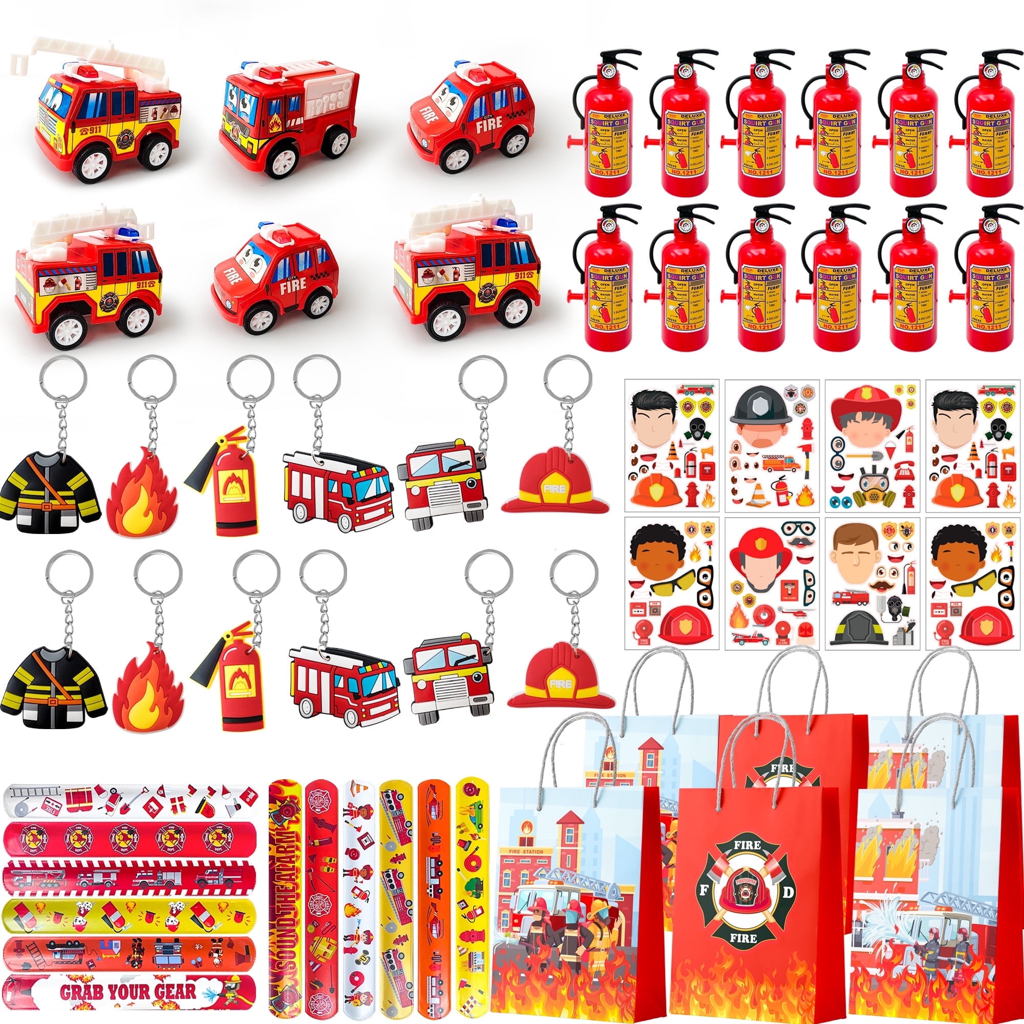 72pcs Firefighter Birthday Party Favors,Fire Truck Party Favors Set ...