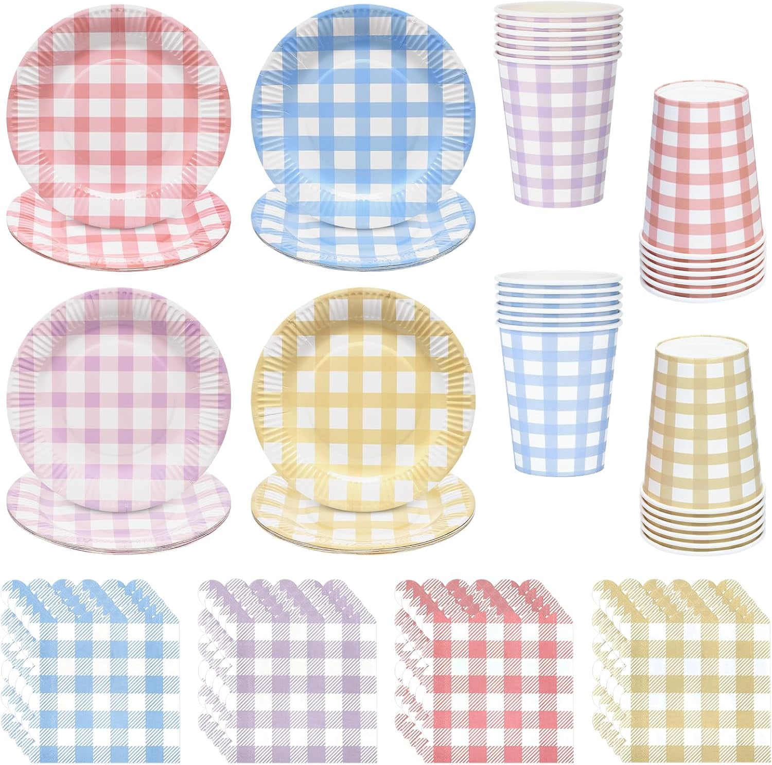 PHYSUN-72pcs Gingham Dessert Paper Plates and Napkins Set 9 Inch ...