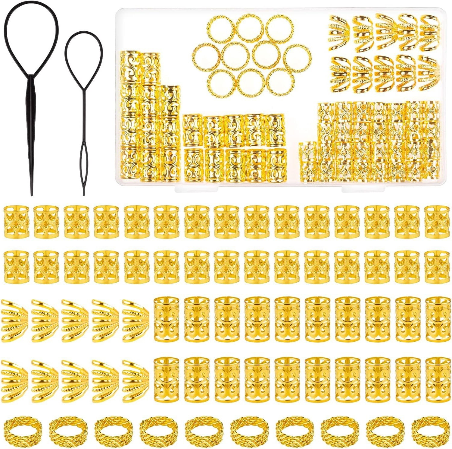 72pcs Hair Jewellery for Braids, Gold Braid Beads Gold Hair Cuffs ...