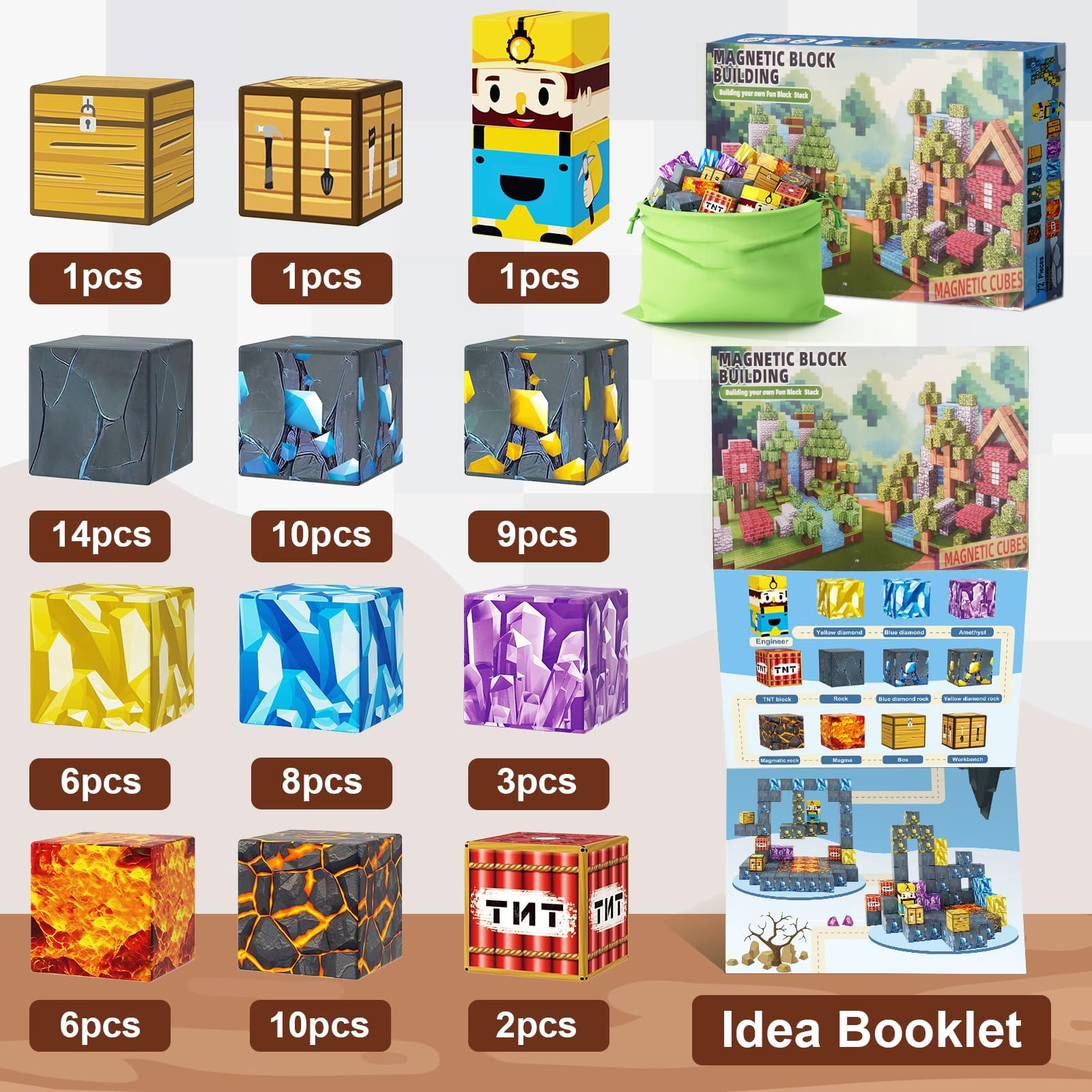 72pcs Magnetic Blocks-Build Mine Magnet World Edition Sword Caverns ...