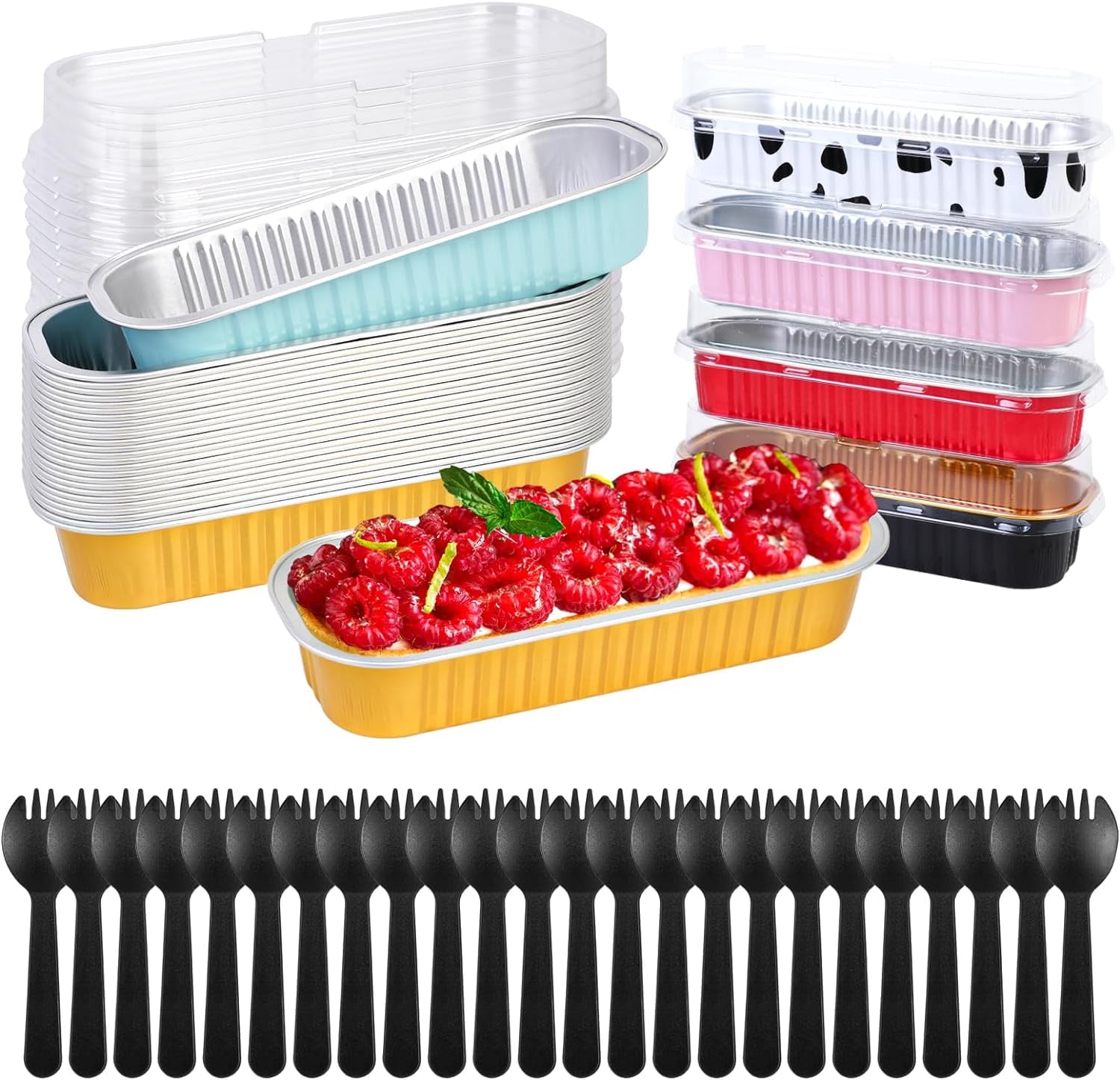 QKURT Mini Cake Pans, 200ML Aluminum Foil Loaf Baking Tins, 72pcs with ...