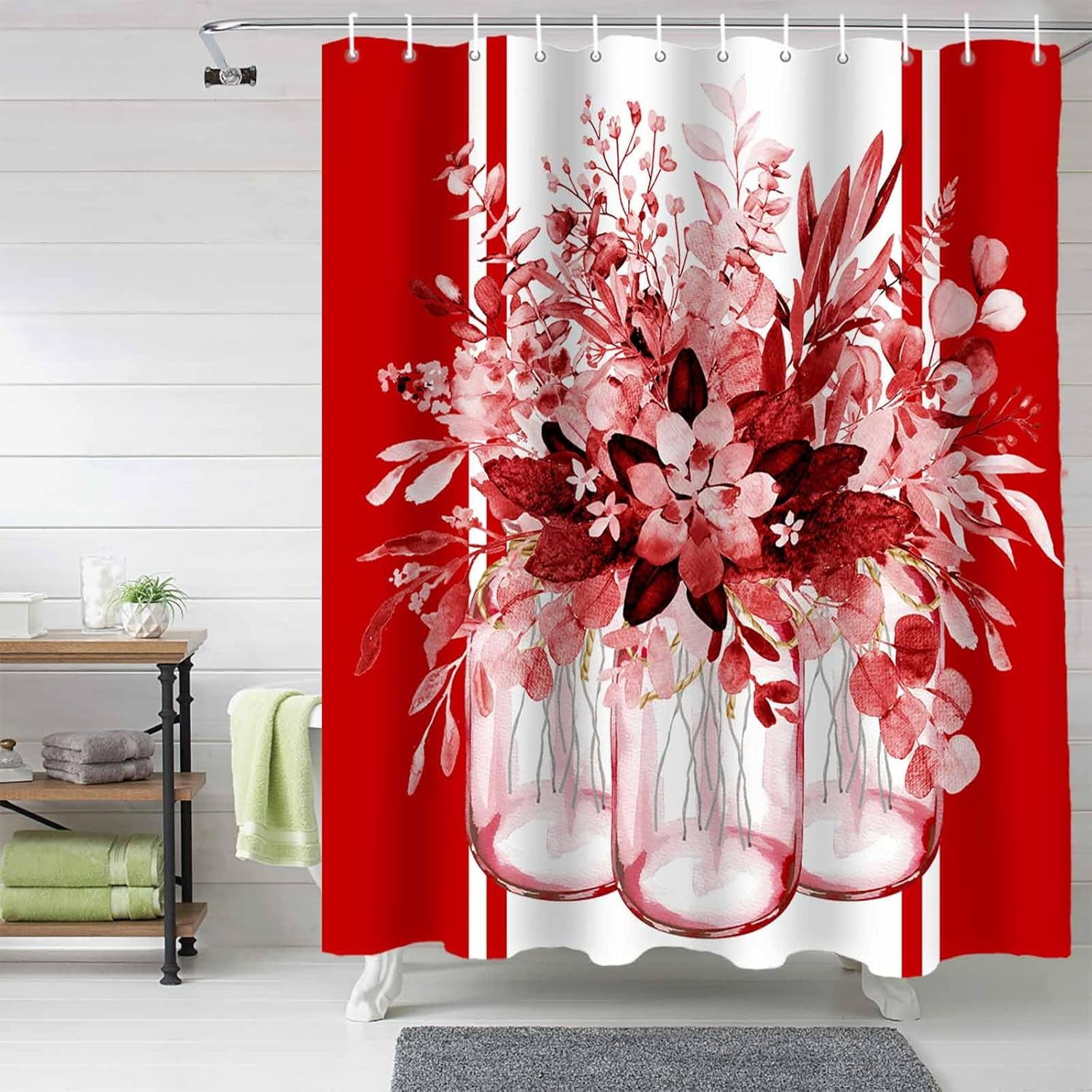 72s Cute Green Shower Curtain, Boho Restroom Curtain, Retro 60s Groovy ...