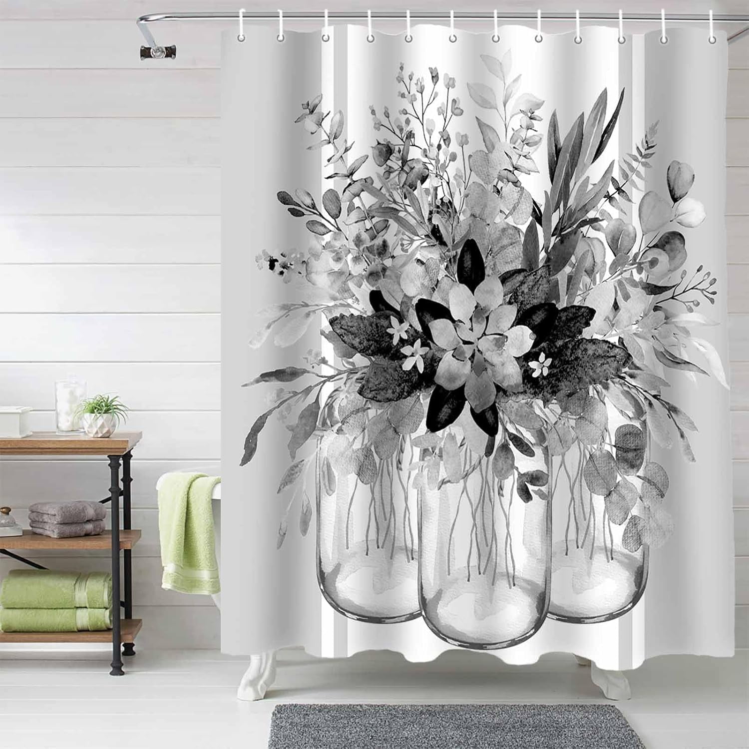 72s Sage Green Shower Curtain, Boho Restroom Curtain, Retro 60s Groovy ...