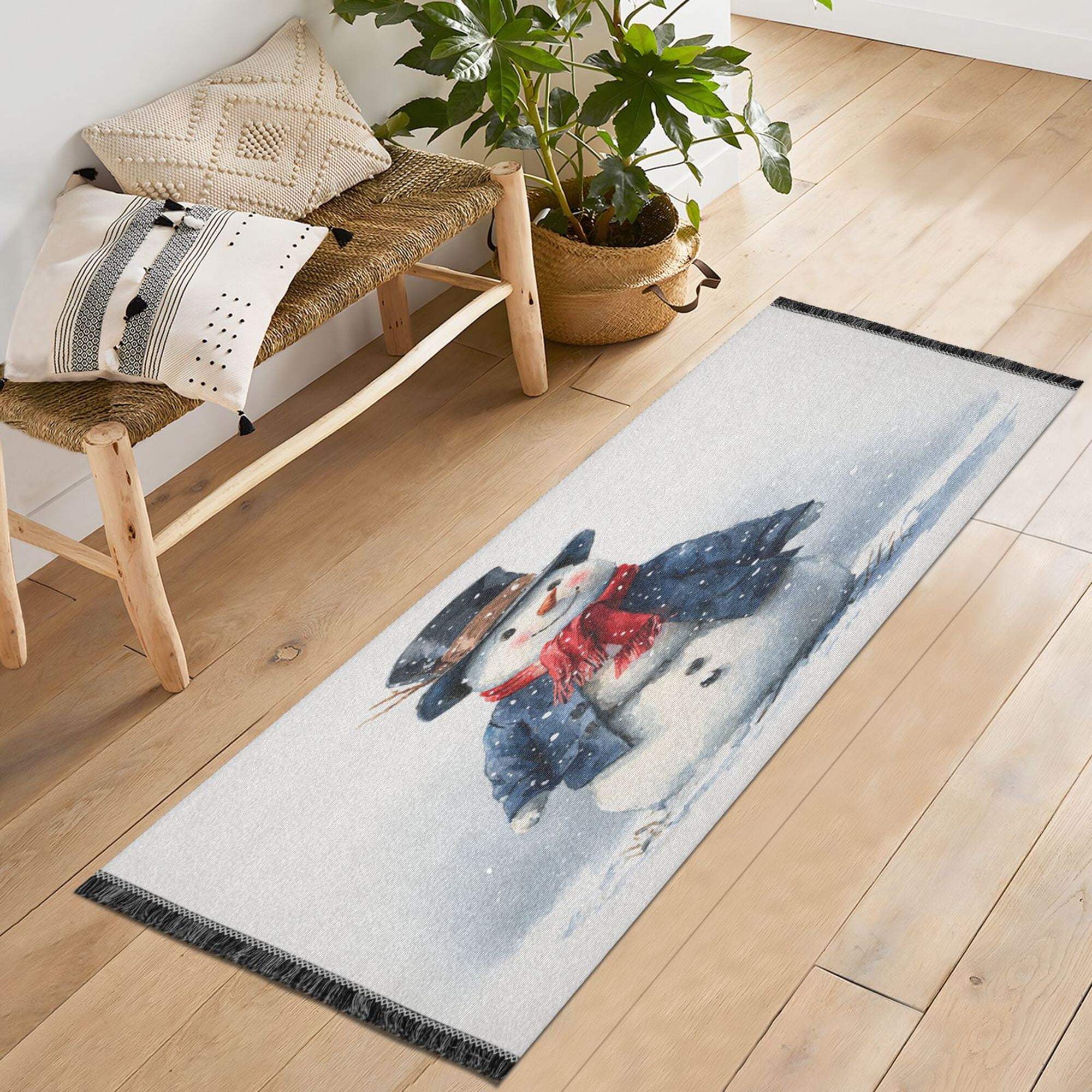 72x23.5 Runner Rug Non Slip Washable Adorable and Happy Snowman Soft ...