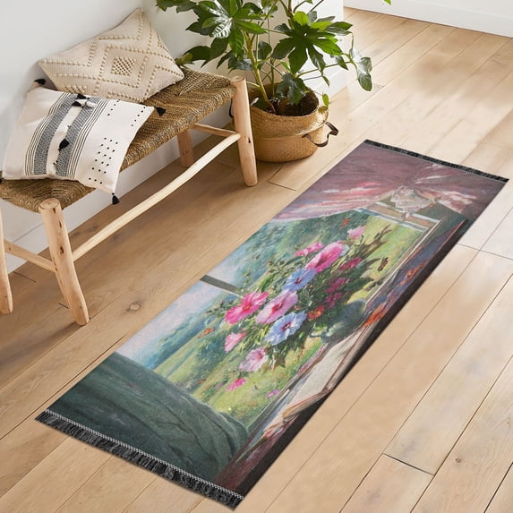 72x23.5 Runner Rug Non Slip Washable Beautiful Vase Of Hibiscus Flowers ...