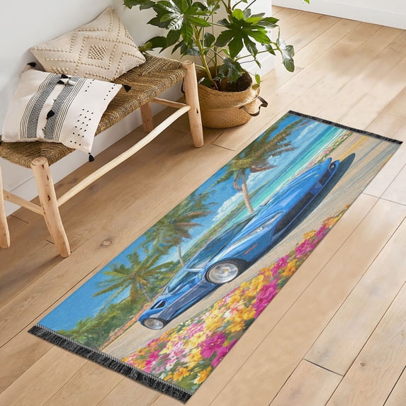 72x23.5 Runner Rug Non Slip Washable Blue Sports Car by The Beach Soft ...