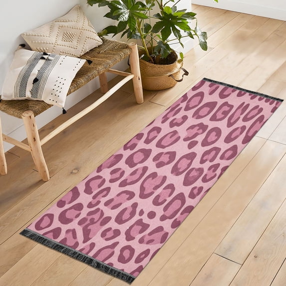 72x23.5 Runner Rug Non Slip Washable Blush Pink Cheetah Print Pattern ...