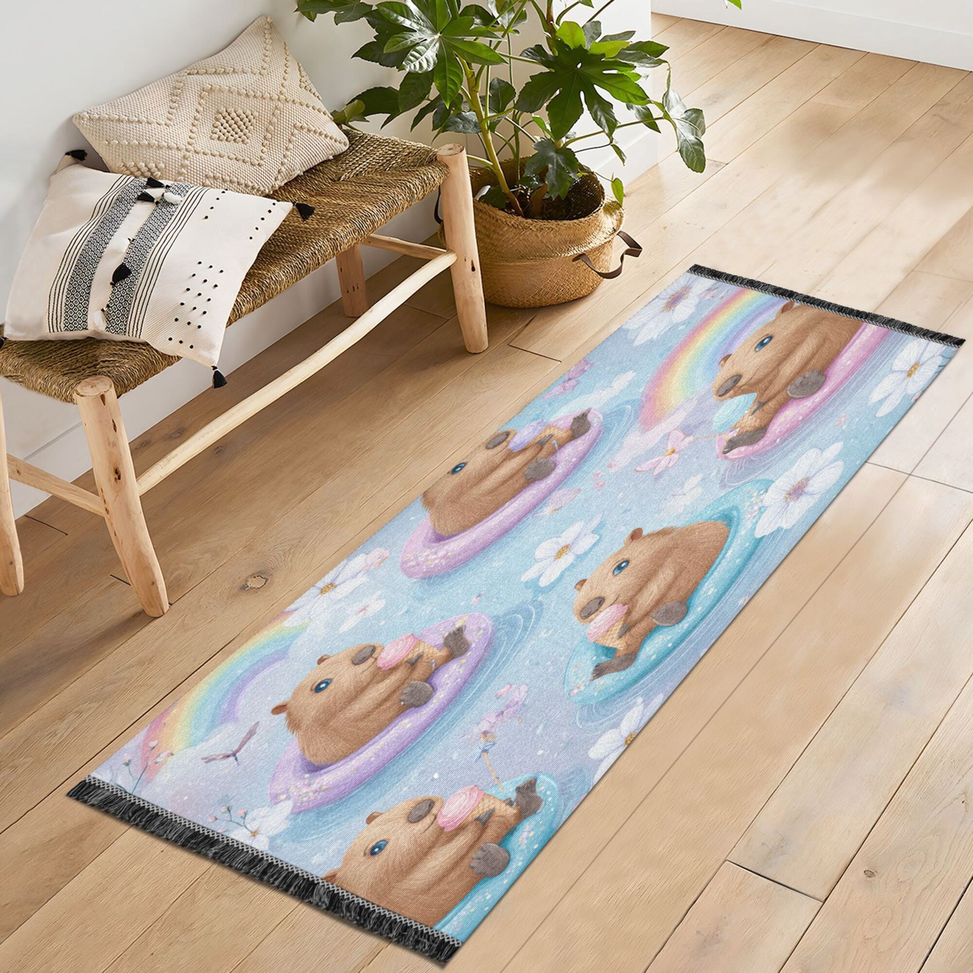 72x23.5 Runner Rug Non Slip Washable Capybaras Eating Ice Cream Soft ...