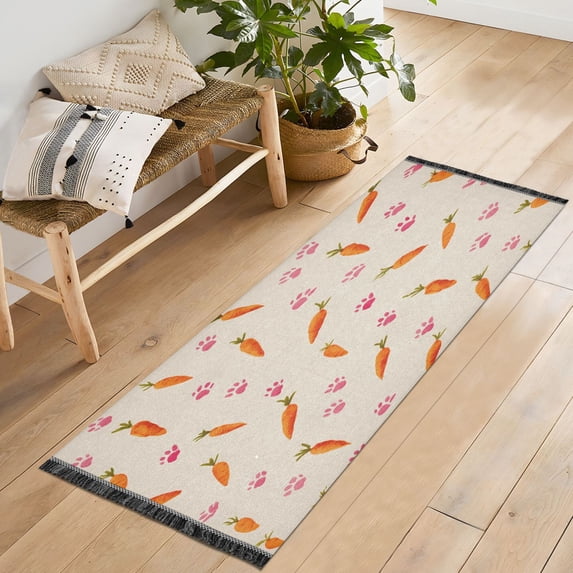 72x23.5 Runner Rug Non Slip Washable Carrot Paw Prints Pattern Soft ...