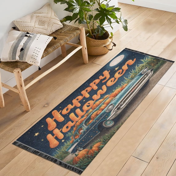 72x23.5 Runner Rug Non Slip Washable Classic Car Loaded with Pumpkins ...