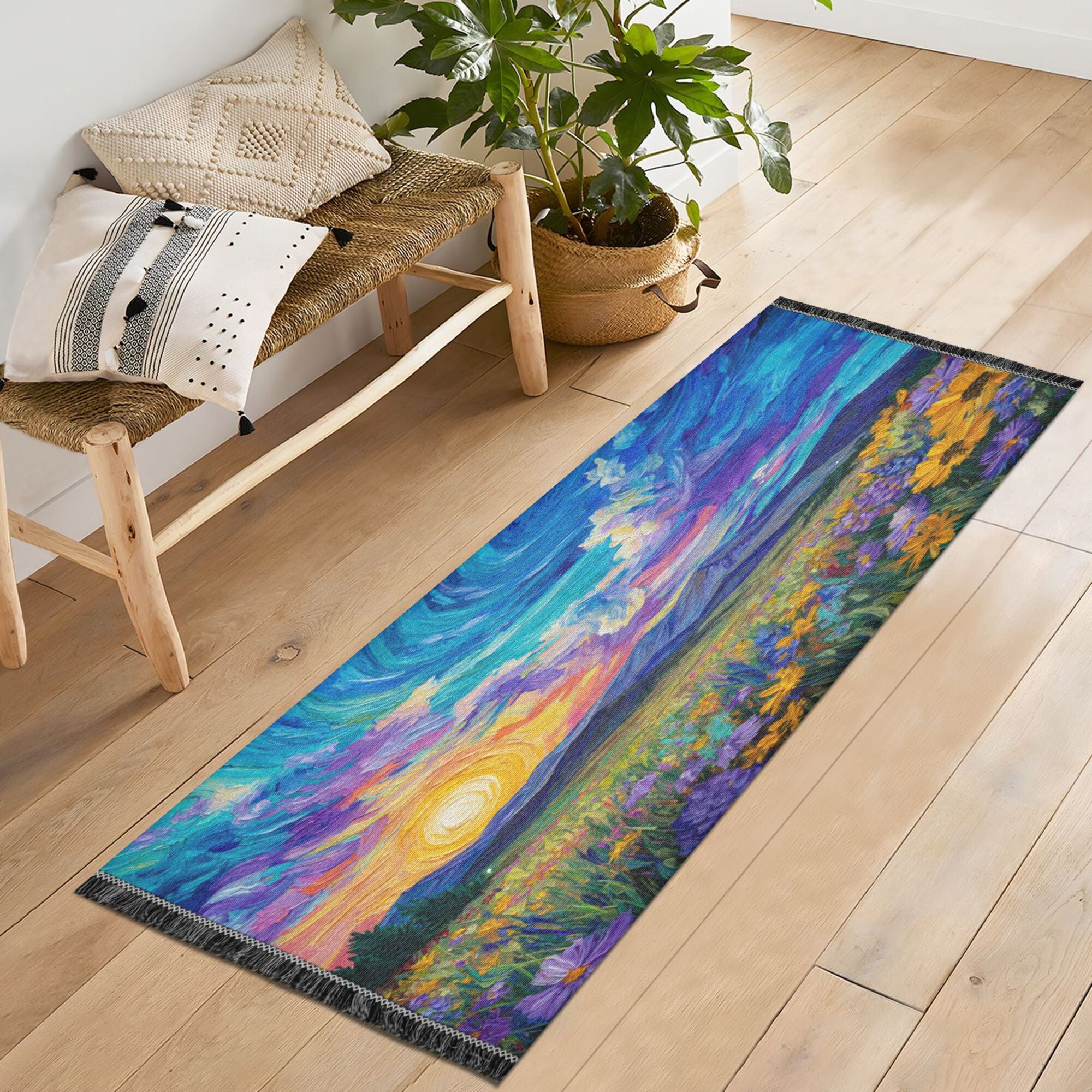 72x23.5 Runner Rug Non Slip Washable Colorful Alpine Meadow Painting ...