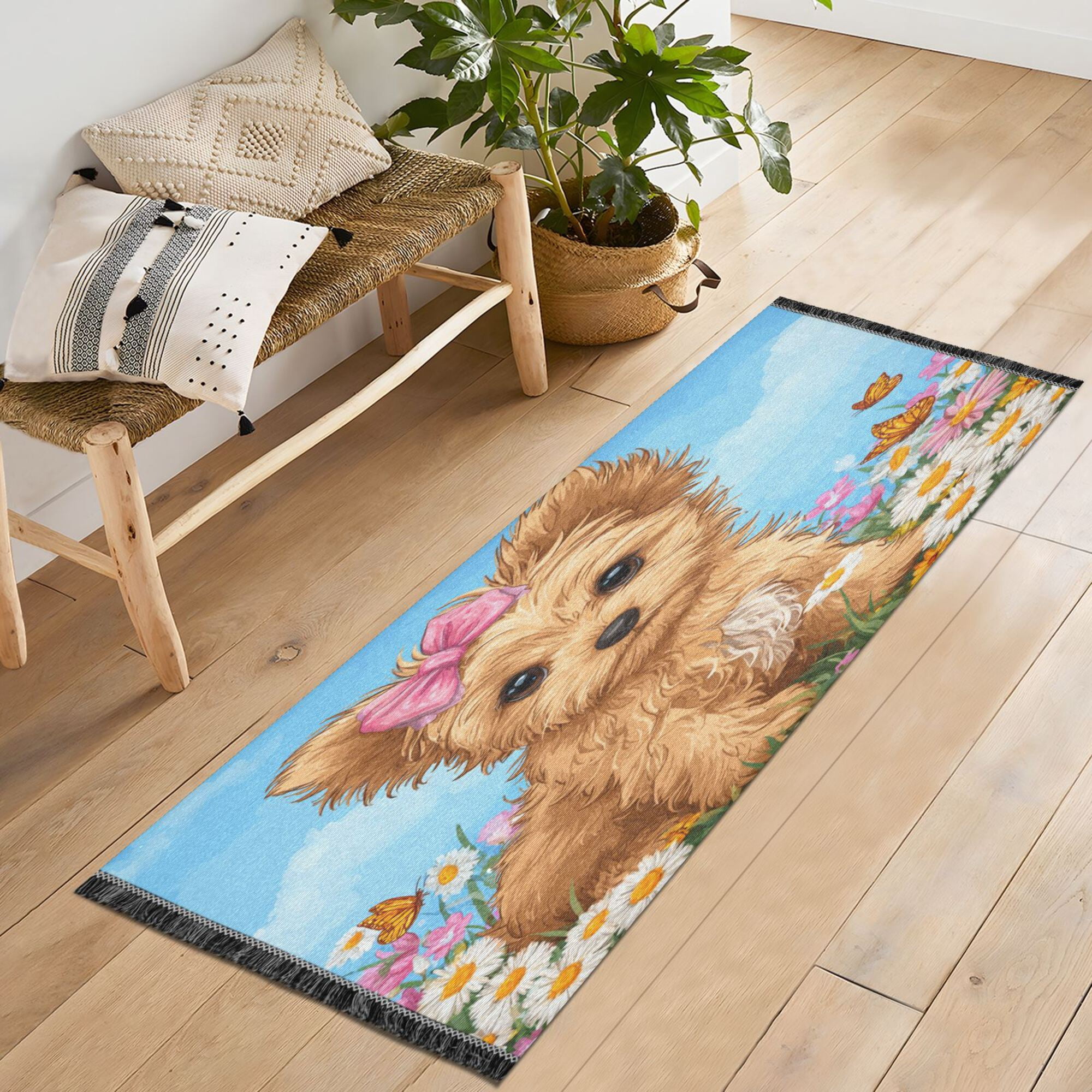 72x23.5 Runner Rug Non Slip Washable Colorful Flower Garden Dog Art ...