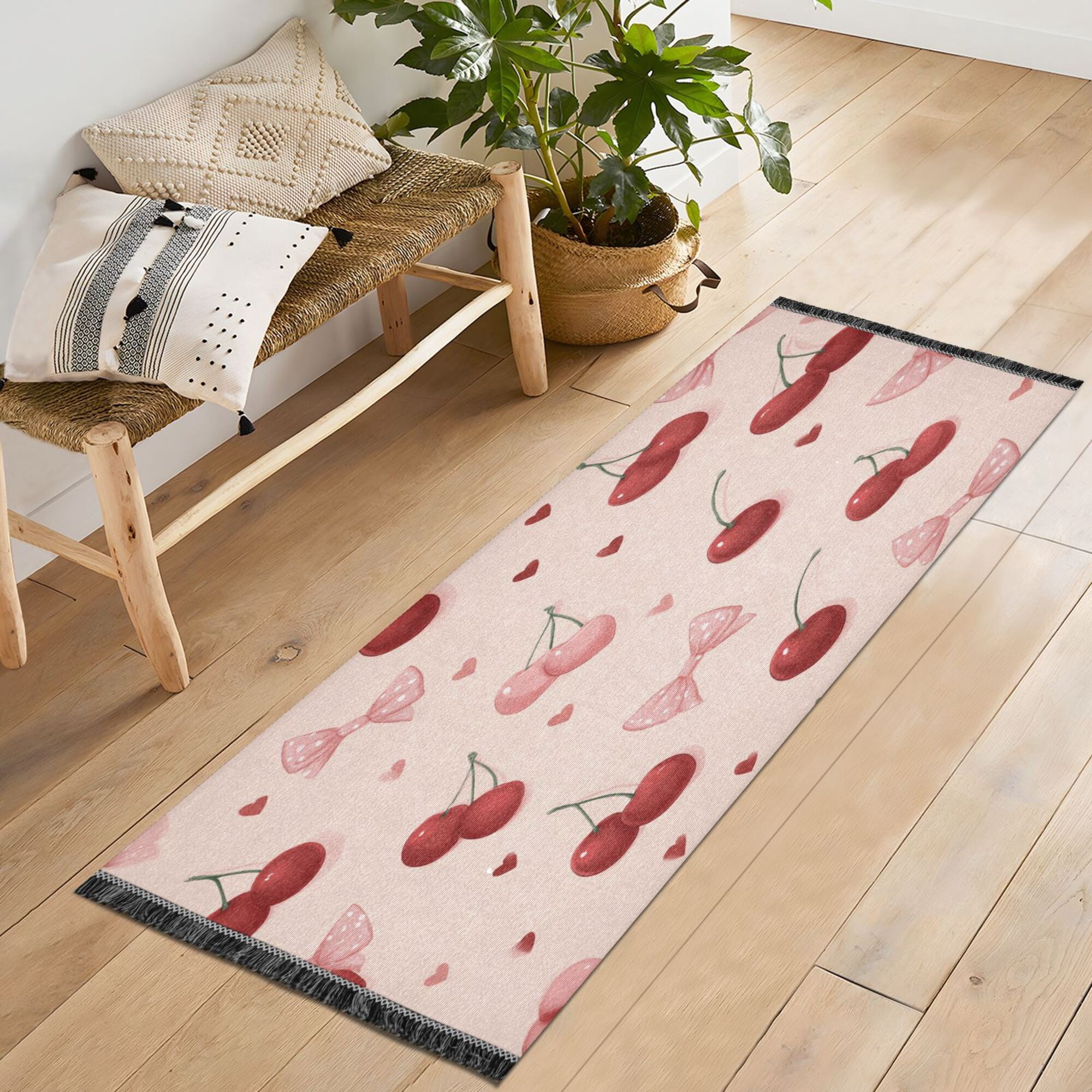 72x23.5 Runner Rug Non Slip Washable Coquette Cherry Bow Heart Soft ...