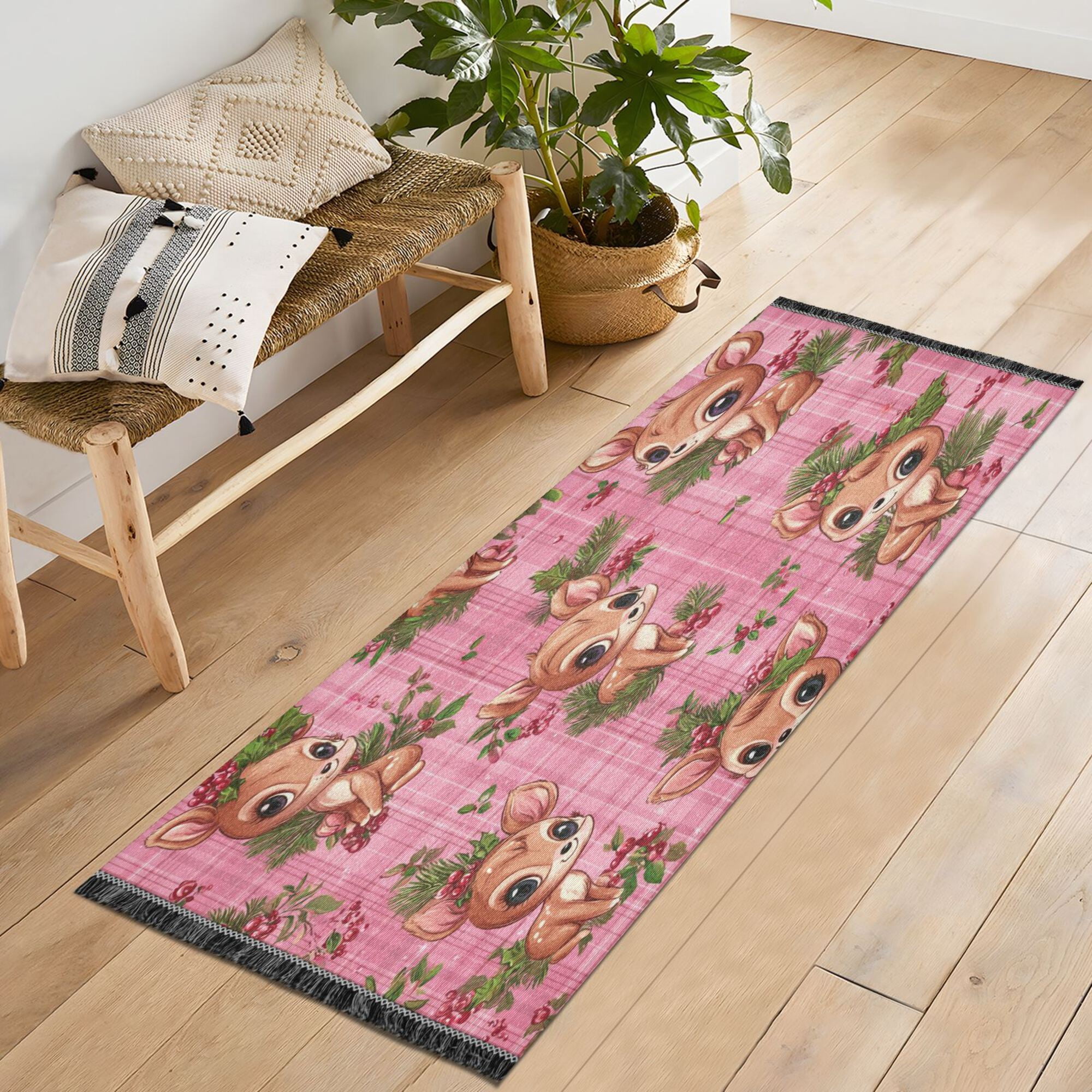72x23.5 Runner Rug Non Slip Washable Cute Christmas Reindeers Pattern ...