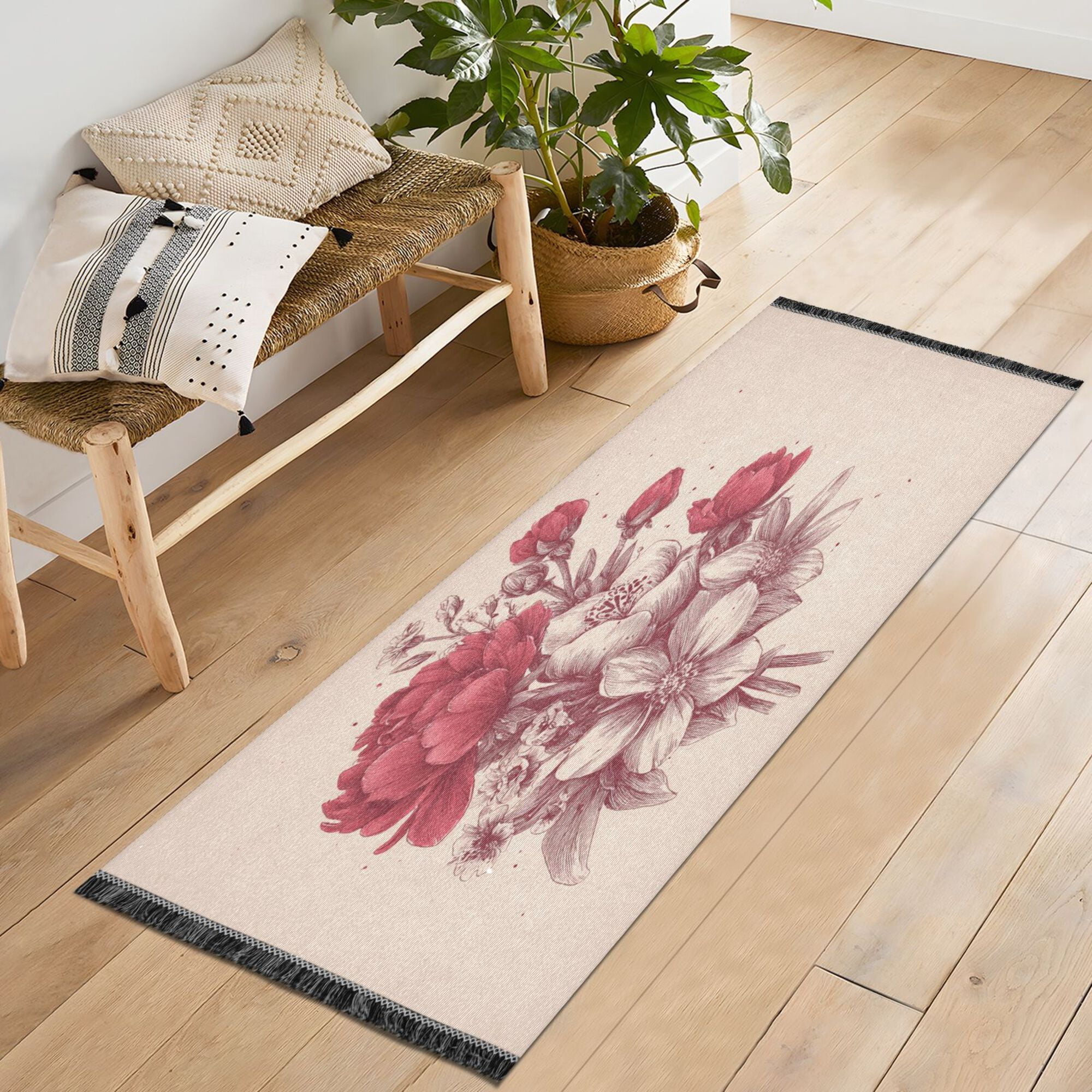 72x23.5 Runner Rug Non Slip Washable Exquisite Hand-painted Bouquets ...