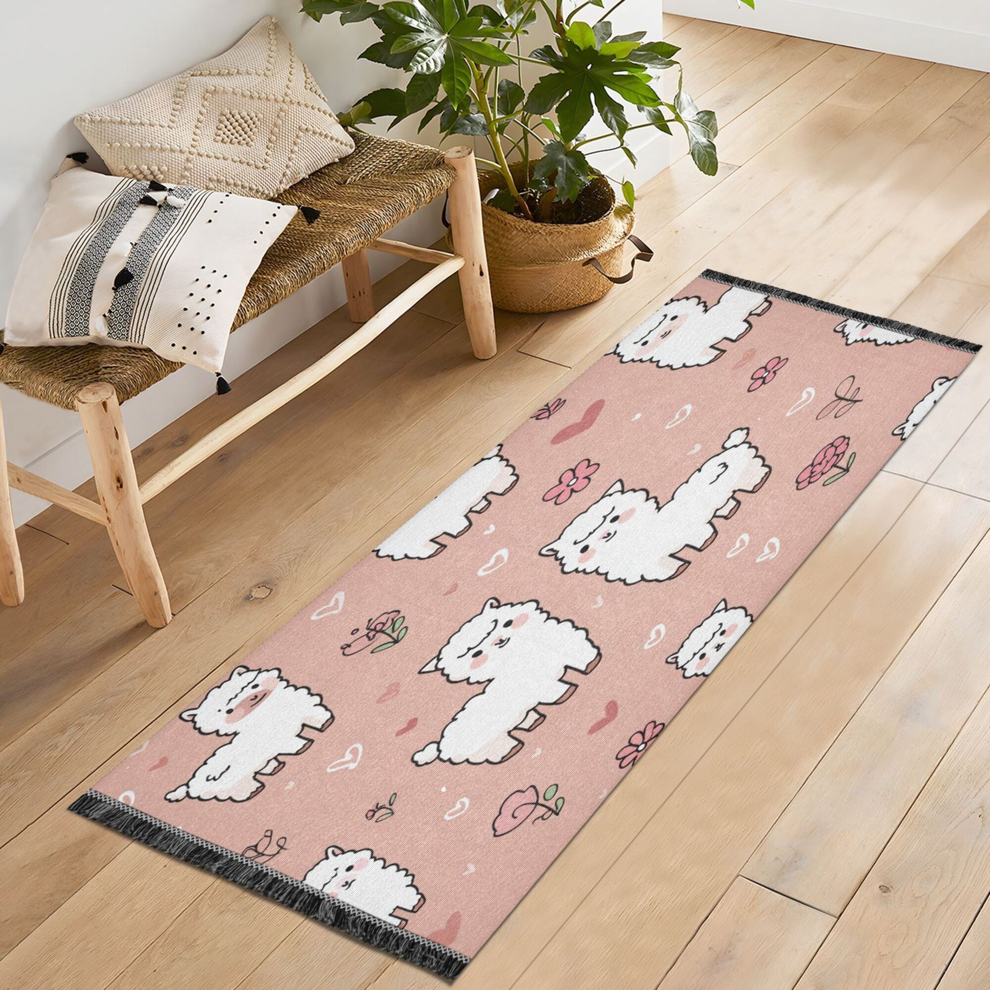 72x23.5 Runner Rug Non Slip Washable Lovey Alpaca Doodles Soft Short ...