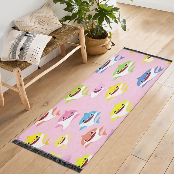 72x23.5 Runner Rug Non Slip Washable Pastel Pink Cartoon Shark Print ...