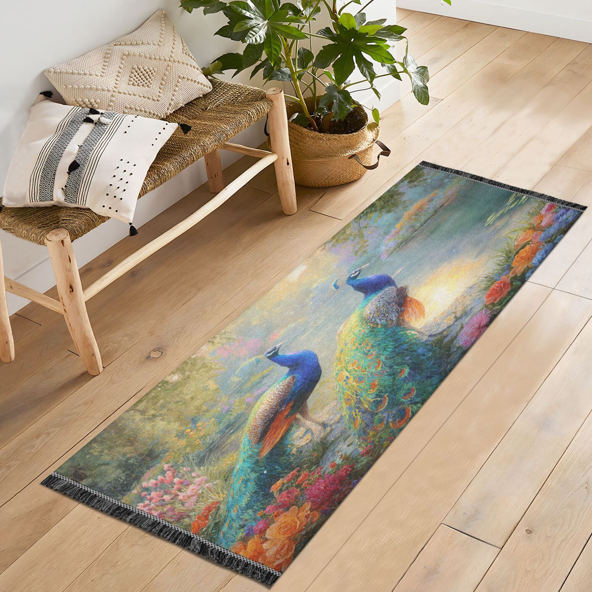 72x23.5 Runner Rug Non Slip Washable Peacocks in Wonderland Soft Short ...