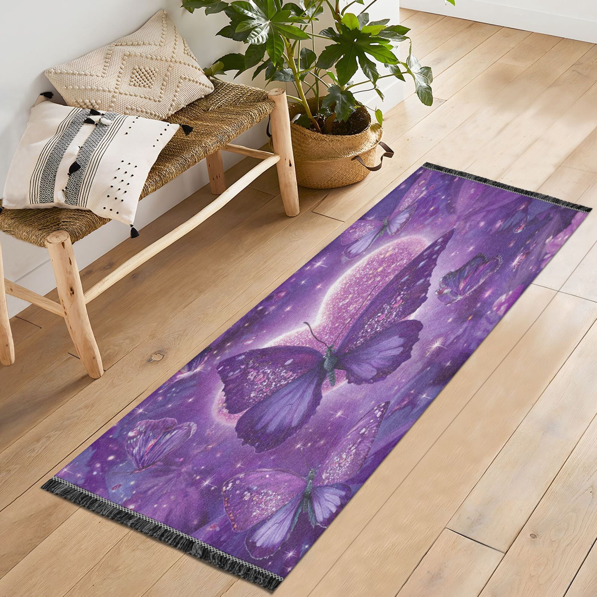 72x23.5 Runner Rug Non Slip Washable Purple Diamond Butterfly Soft ...