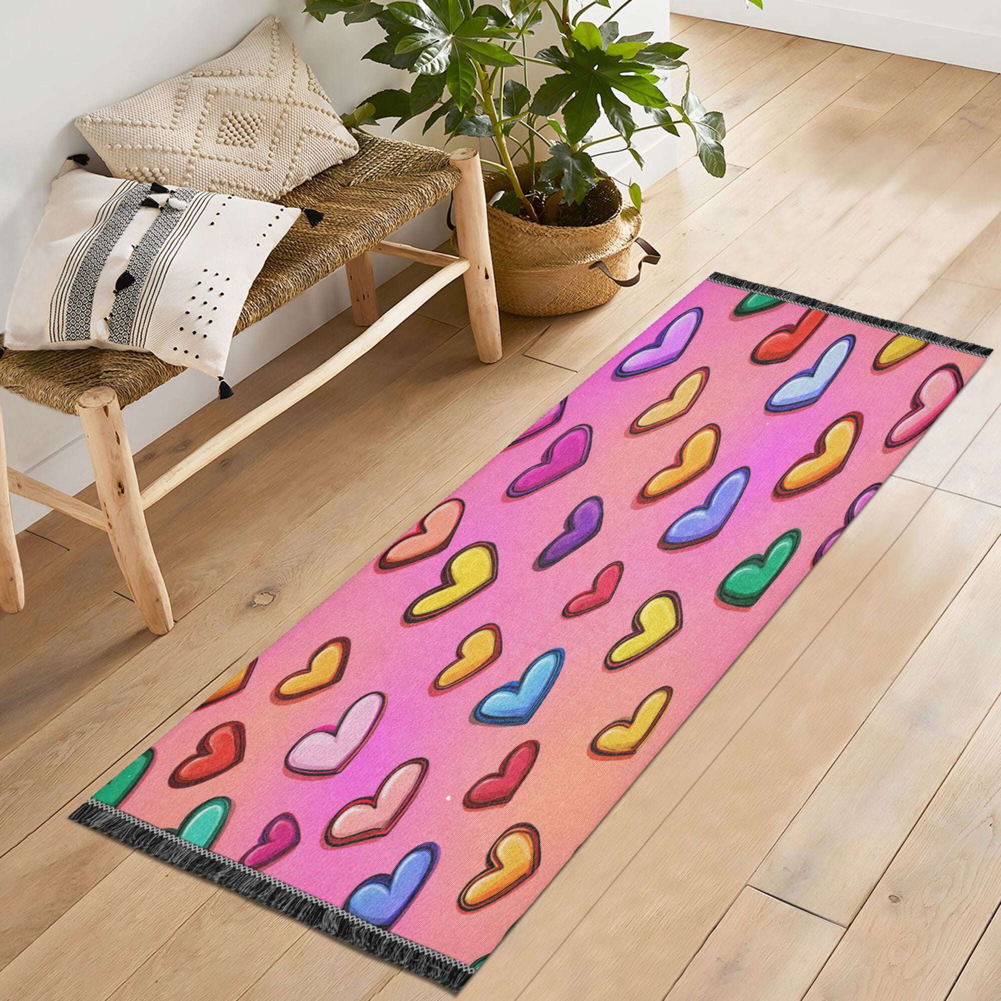 72x23.5 Runner Rug Non Slip Washable Rainbow Heart Seamless Print Soft ...