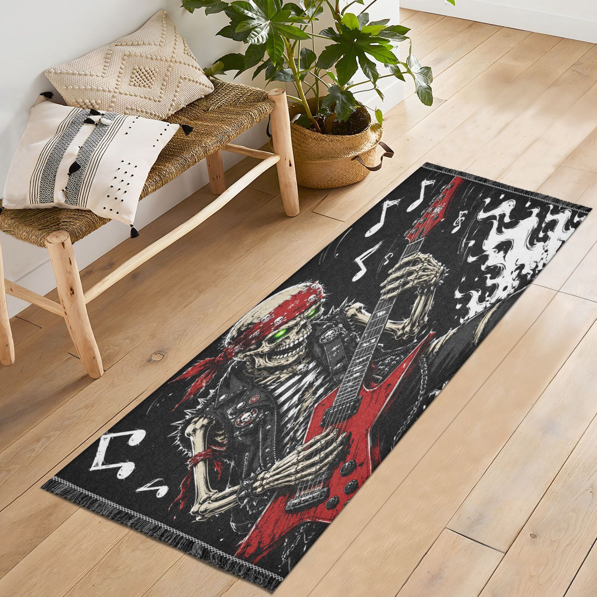 72x23.5 Runner Rug Non Slip Washable Red Guitar Punk Skeleton Soft ...