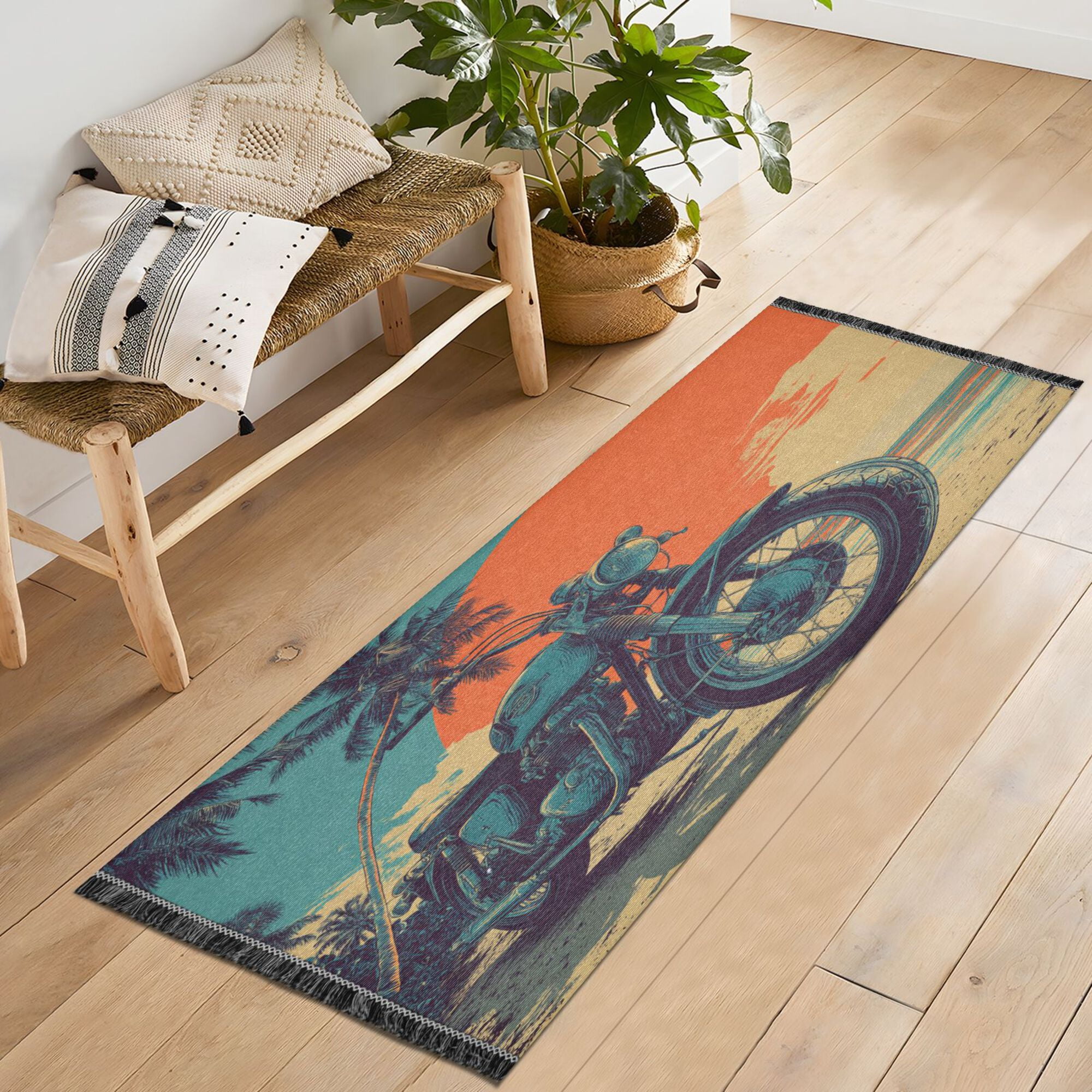 72x23.5 Runner Rug Non Slip Washable Retro Bike Tropical Sunset Soft ...