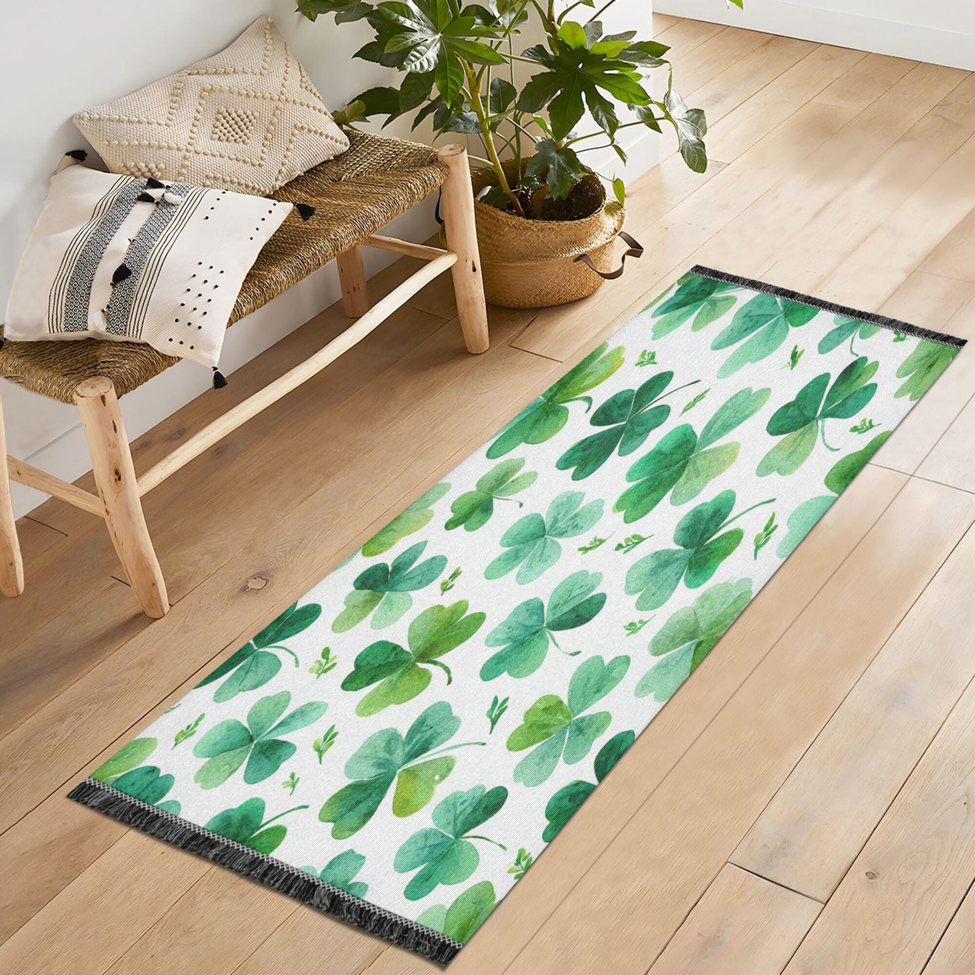 72x23.5 Runner Rug Non Slip Washable Shamrocks and Clovers Pattern Soft ...
