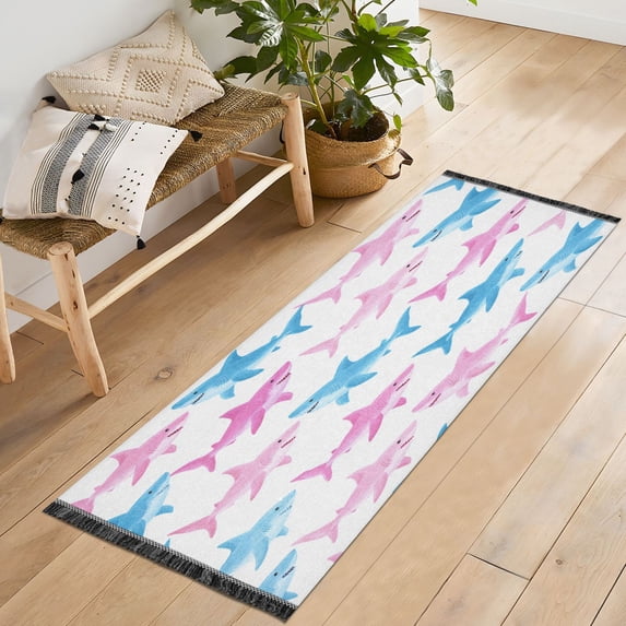 72x23.5 Runner Rug Non Slip Washable Shark Ocean Wall Art Soft Short ...