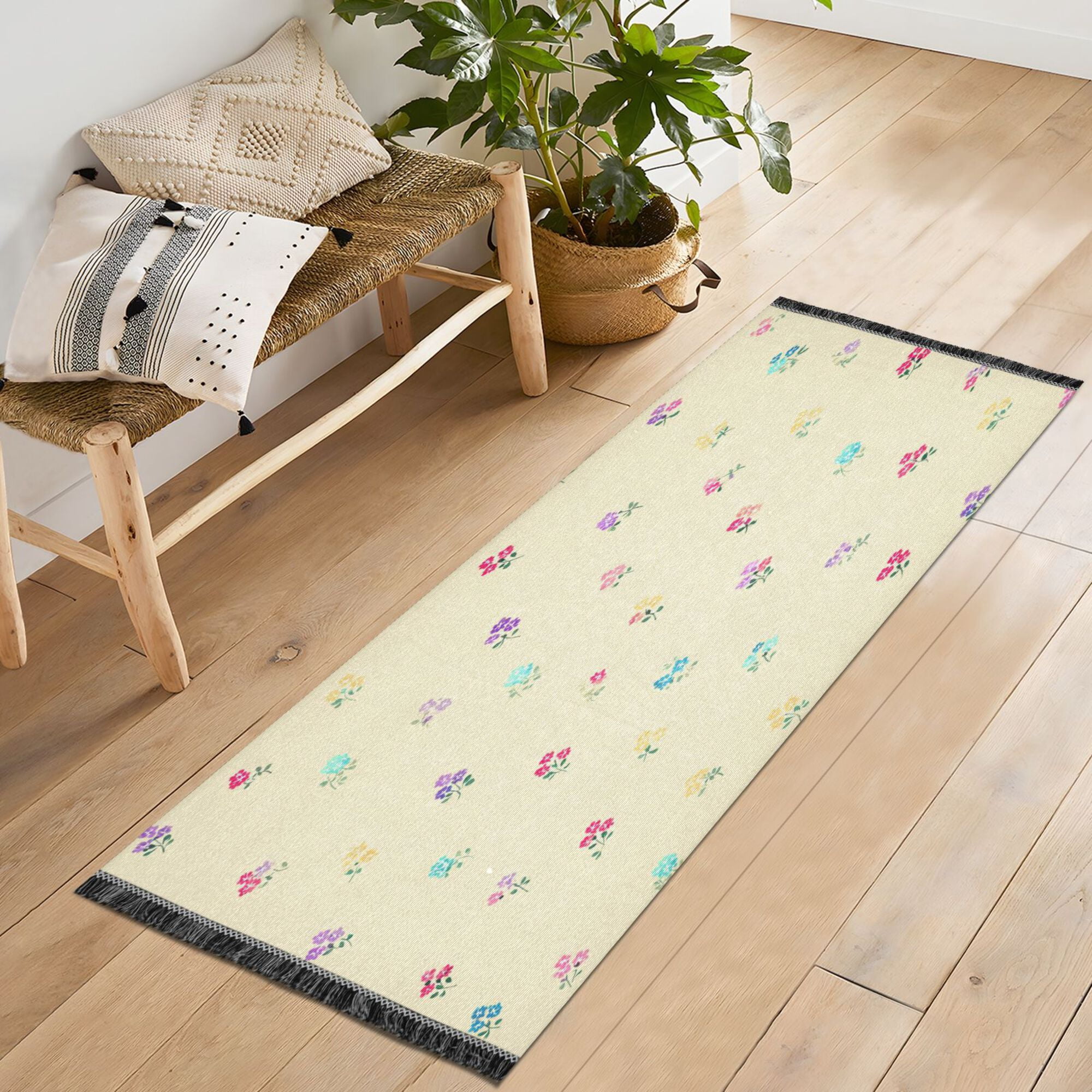 72x23.5 Runner Rug Non Slip Washable Spring Ditsy Wildflowers Print ...