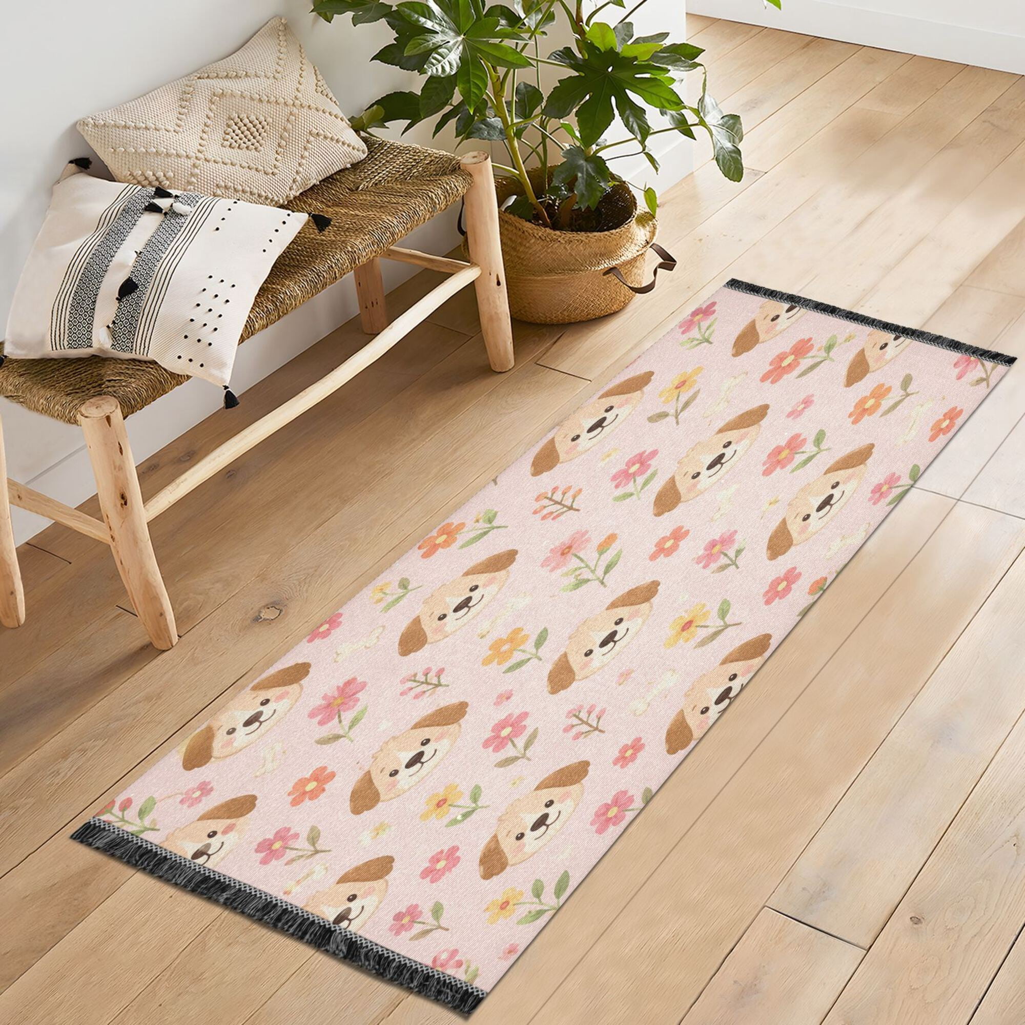 72x23.5 Runner Rug Non Slip Washable Sweet Puppy Bone Artwork Soft ...