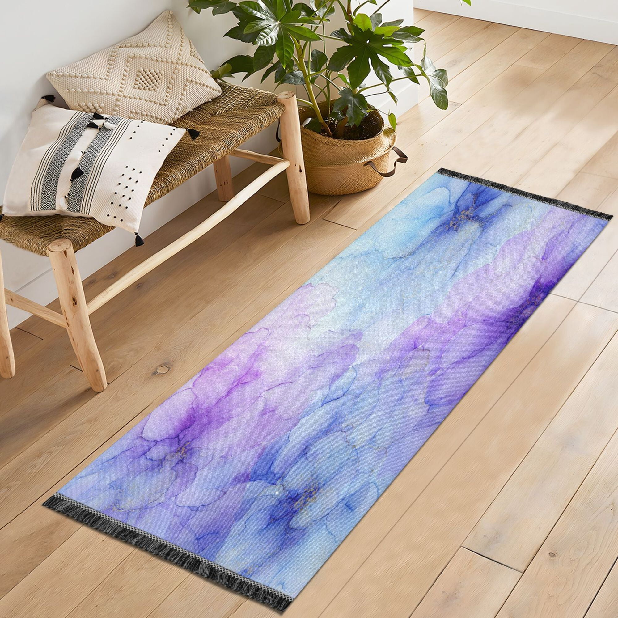 72x23.5 Runner Rug Non Slip Washable Translucent Floral Ink Design Soft ...