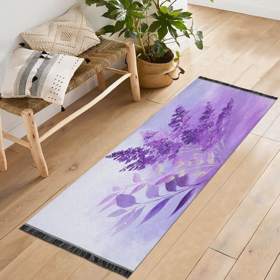 72x23.5 Runner Rug Non Slip Washable Watercolor Lavender Clip Art Soft ...