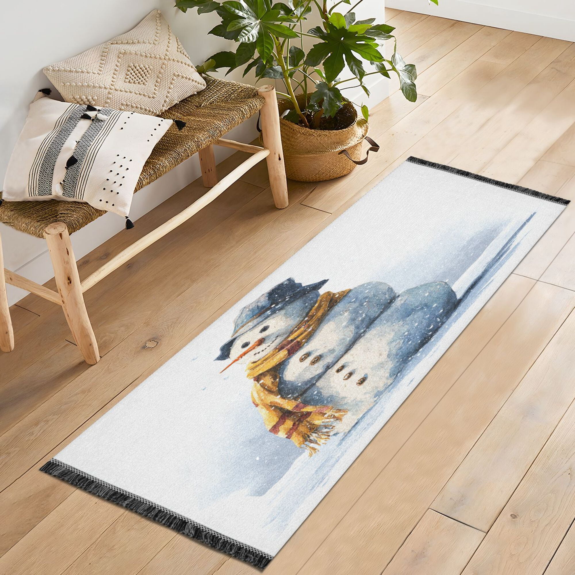 72x23.5 Runner Rug Non Slip Washable Yellow Plaid Scarf Snowman Soft ...