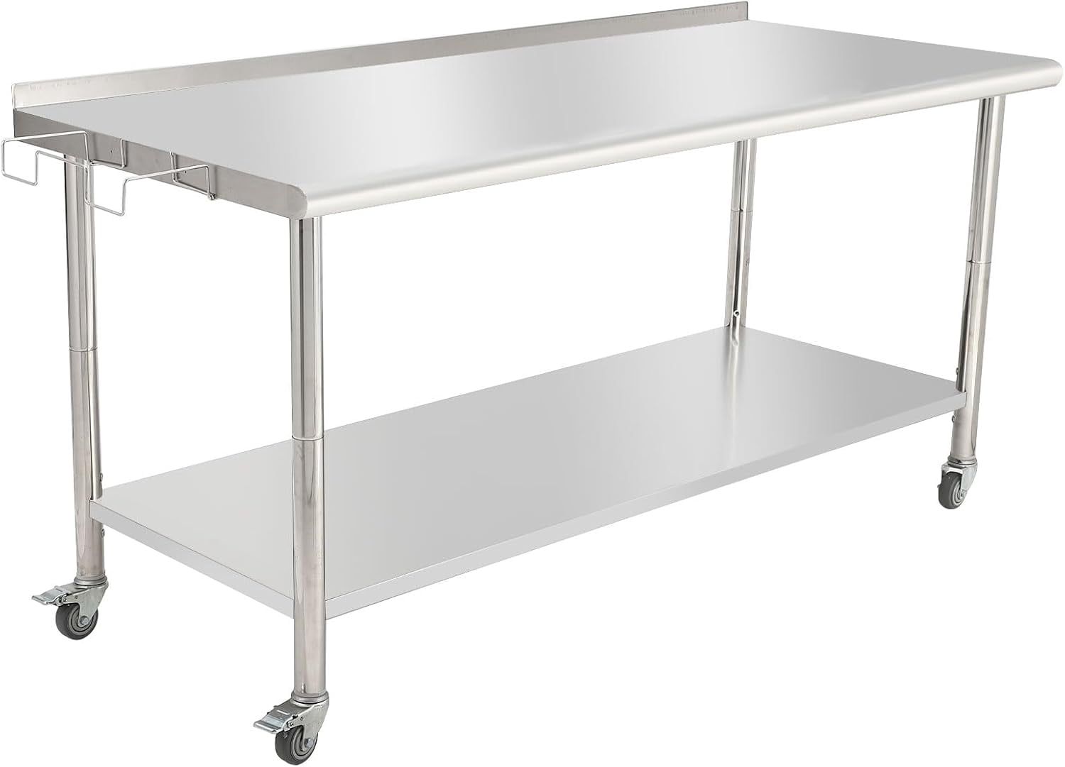 72x30 In Stainless Steel Workbench with Wheels Hooks and Backsplash ...