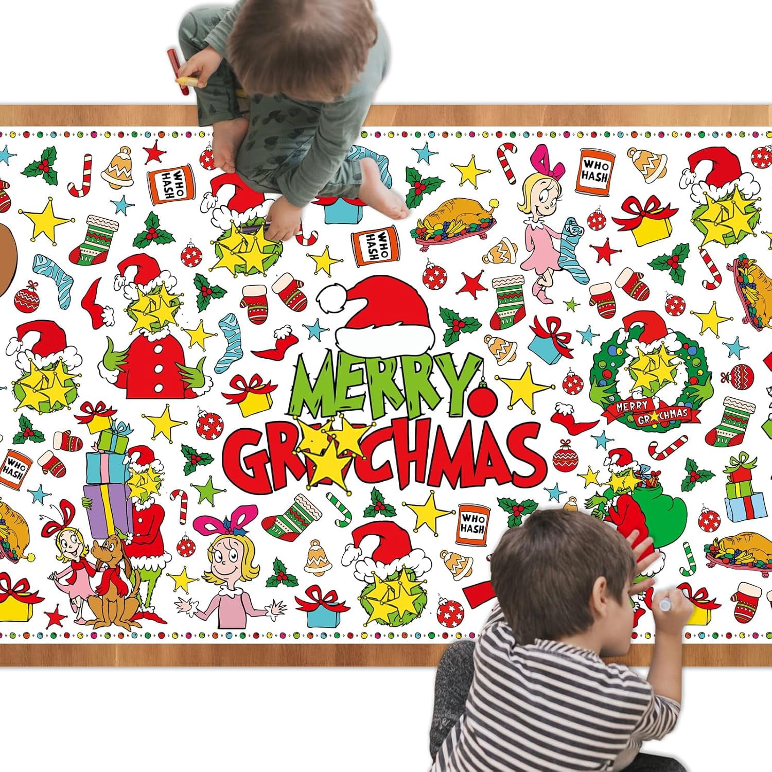 72x30 inch Christmas Coloring Table Cloth for Kids, Christmas Coloring ...