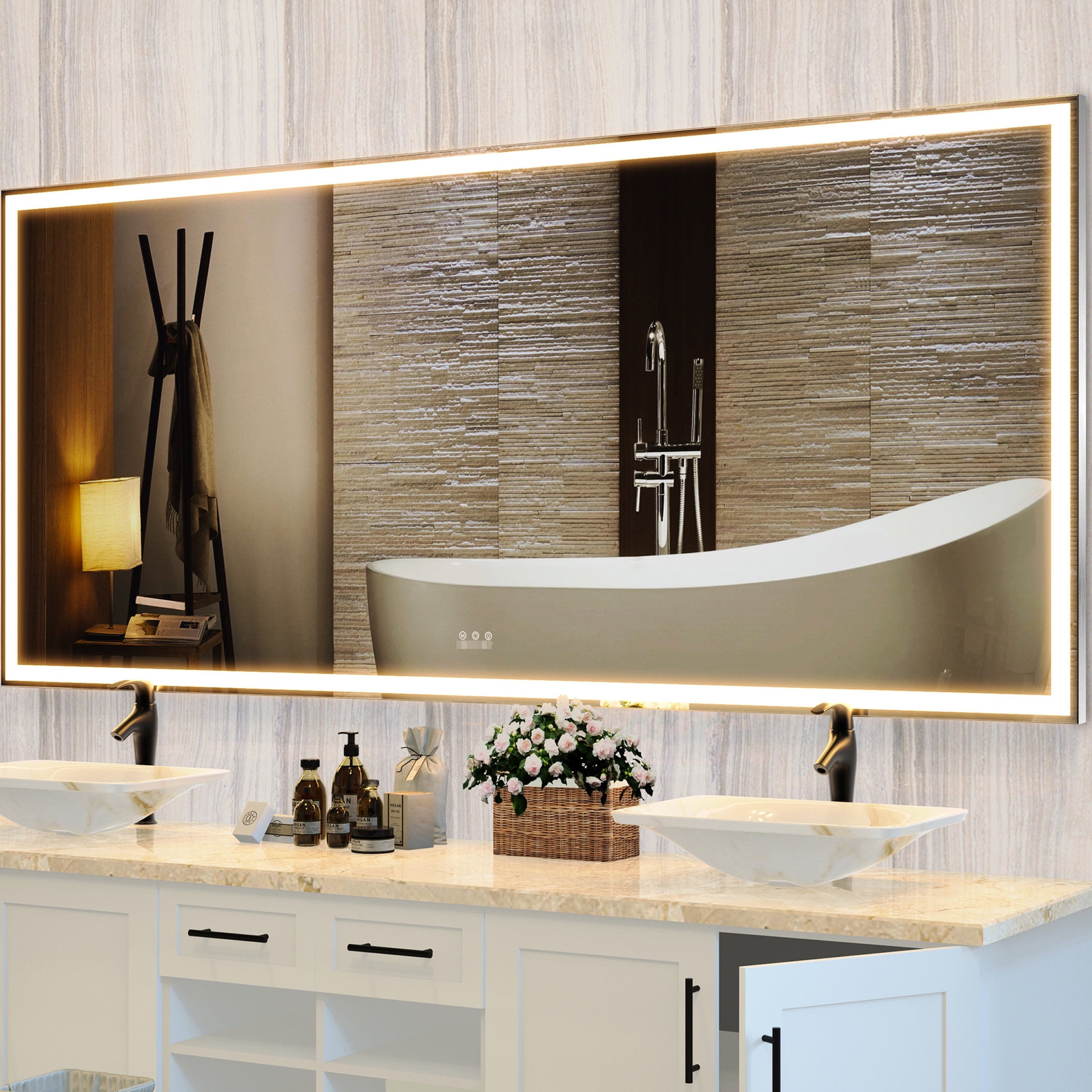 72x32 inch Oversized - Crystal-clear Reflection with 3 Color Modes ...