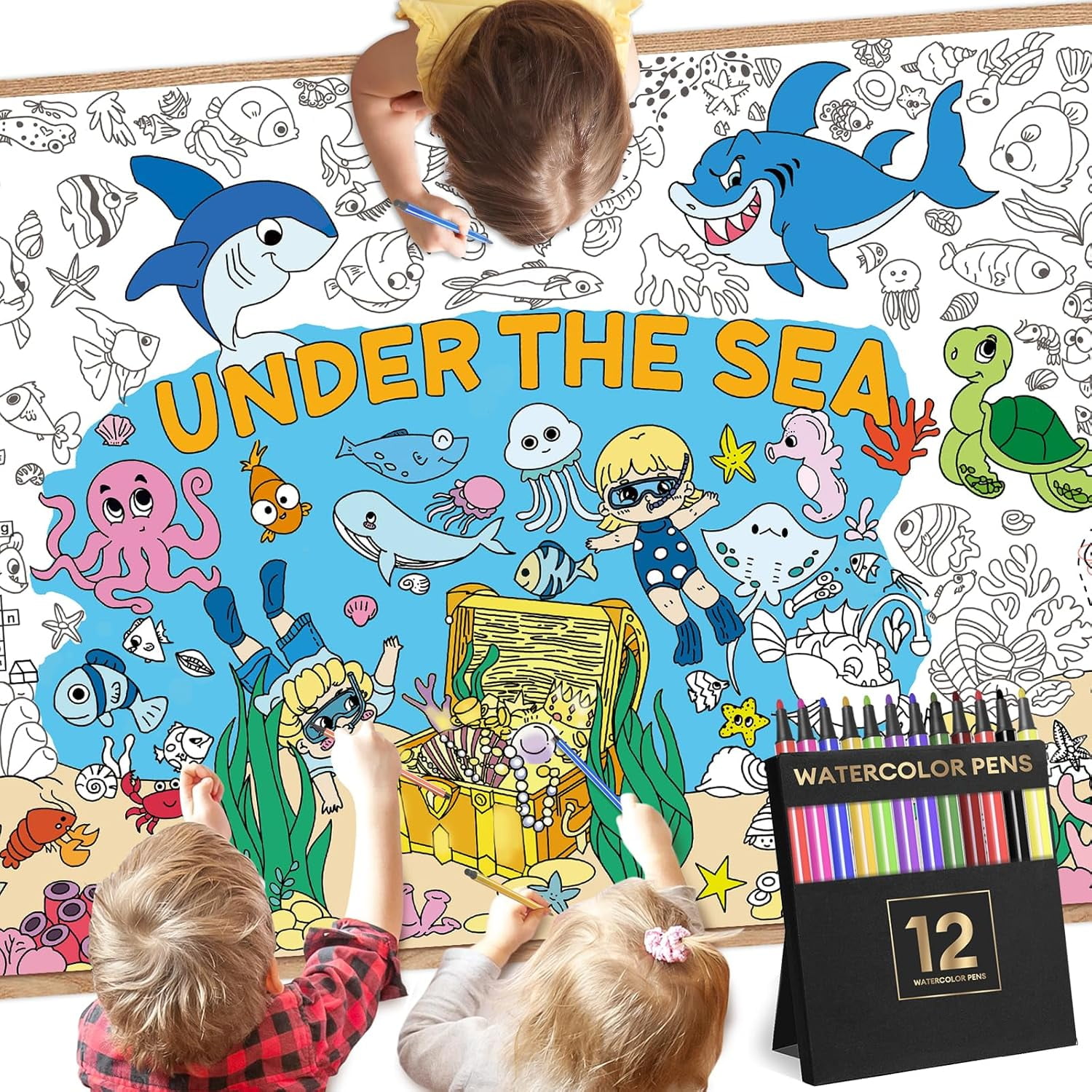 72x35.5In Coloring Table Cloth for Kids with 12 Colors Marker Set,Giant ...