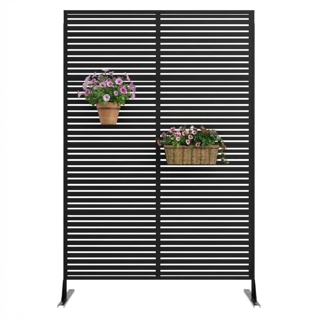 72x47 in Metal Privacy Screen Panel with Stand, Freestanding Outdoor ...