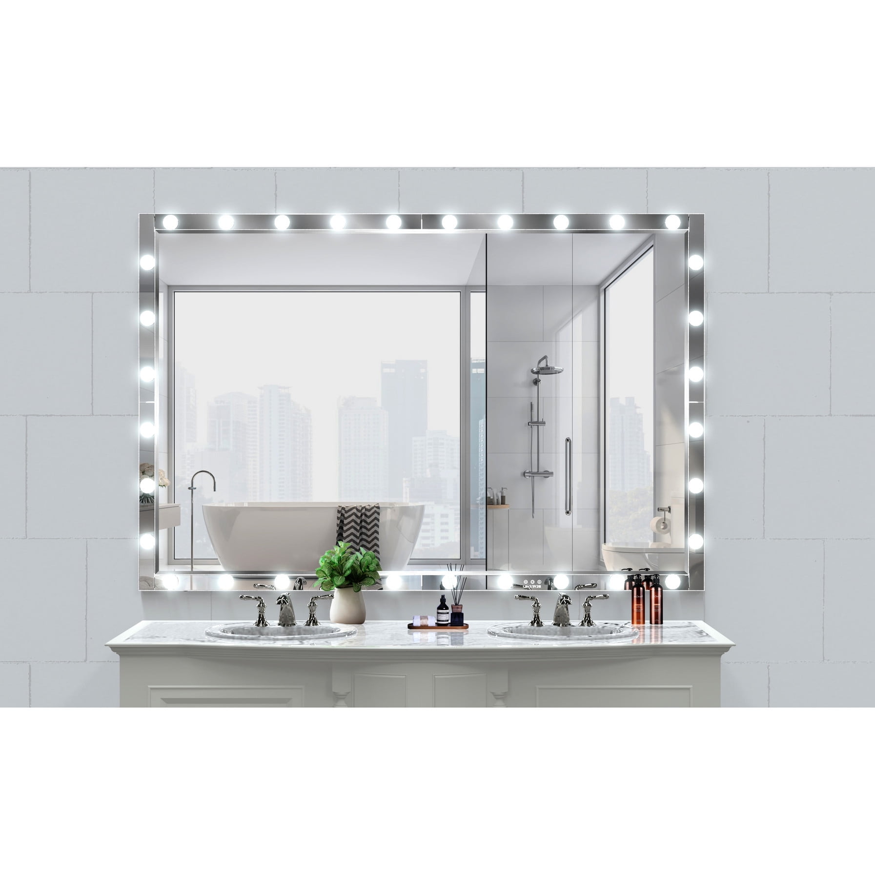 72x48 inches, Aluminum Mirror - 3 Color LED Lights with Adjustable ...
