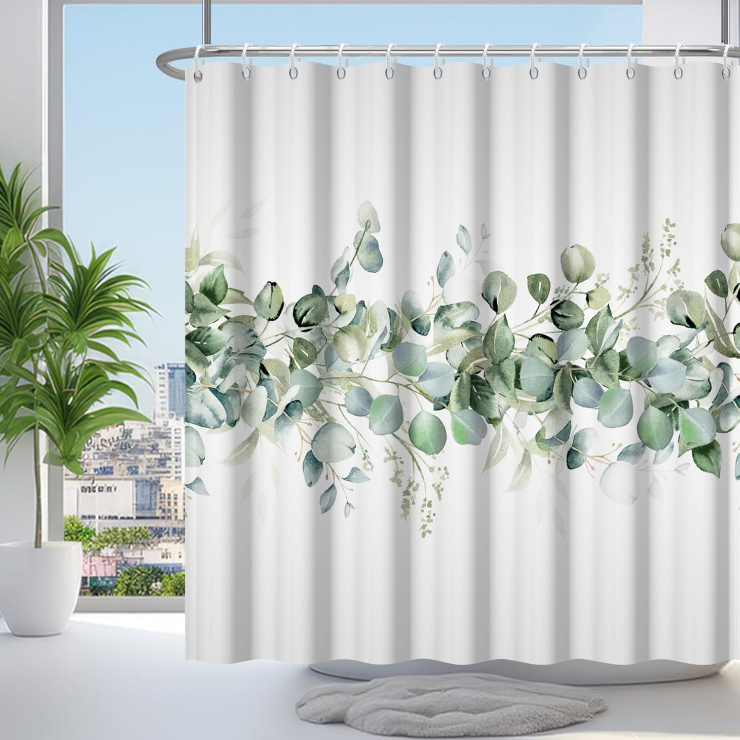 72x72 Inches Eucalyptus Shower Curtain Watercolor Plants Spring Sage ...