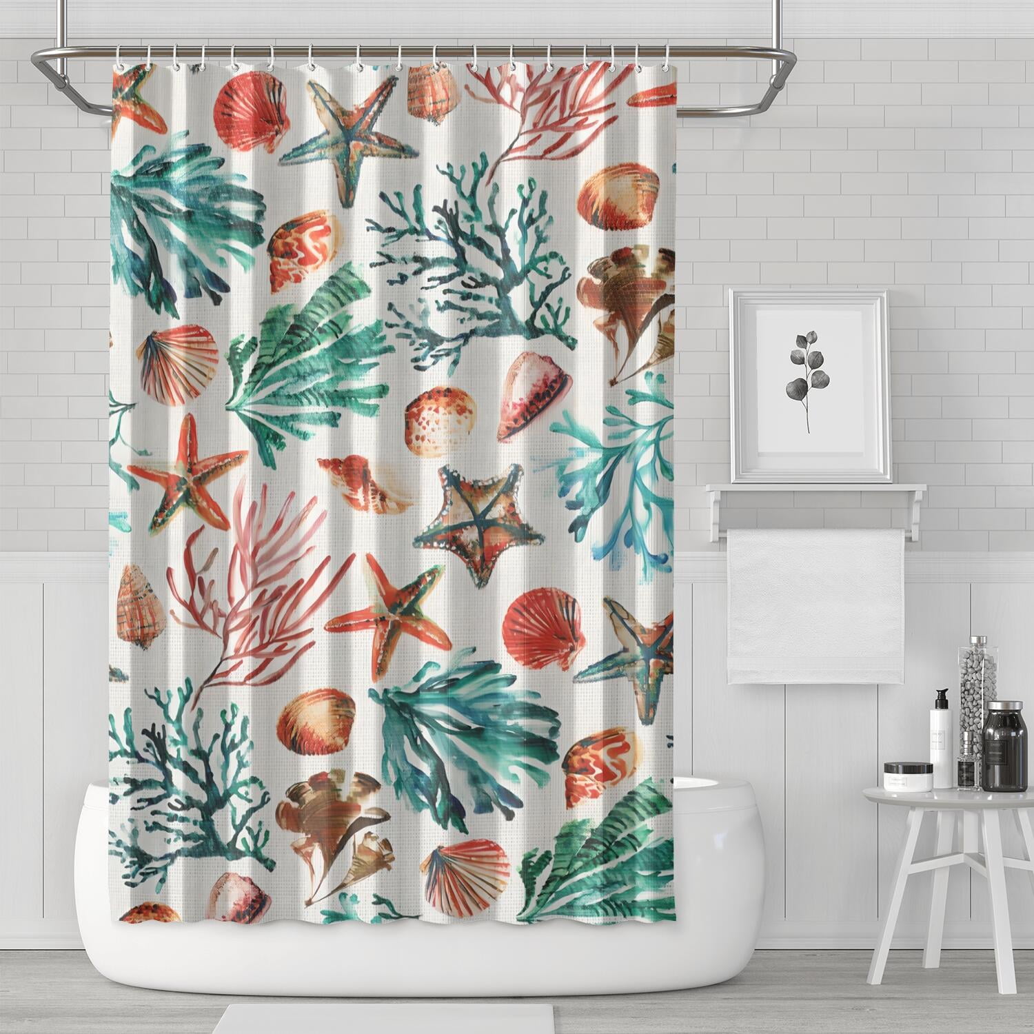 72x72in Marine Life Shower Curtain for Bathroom with Hooks, Featuring ...