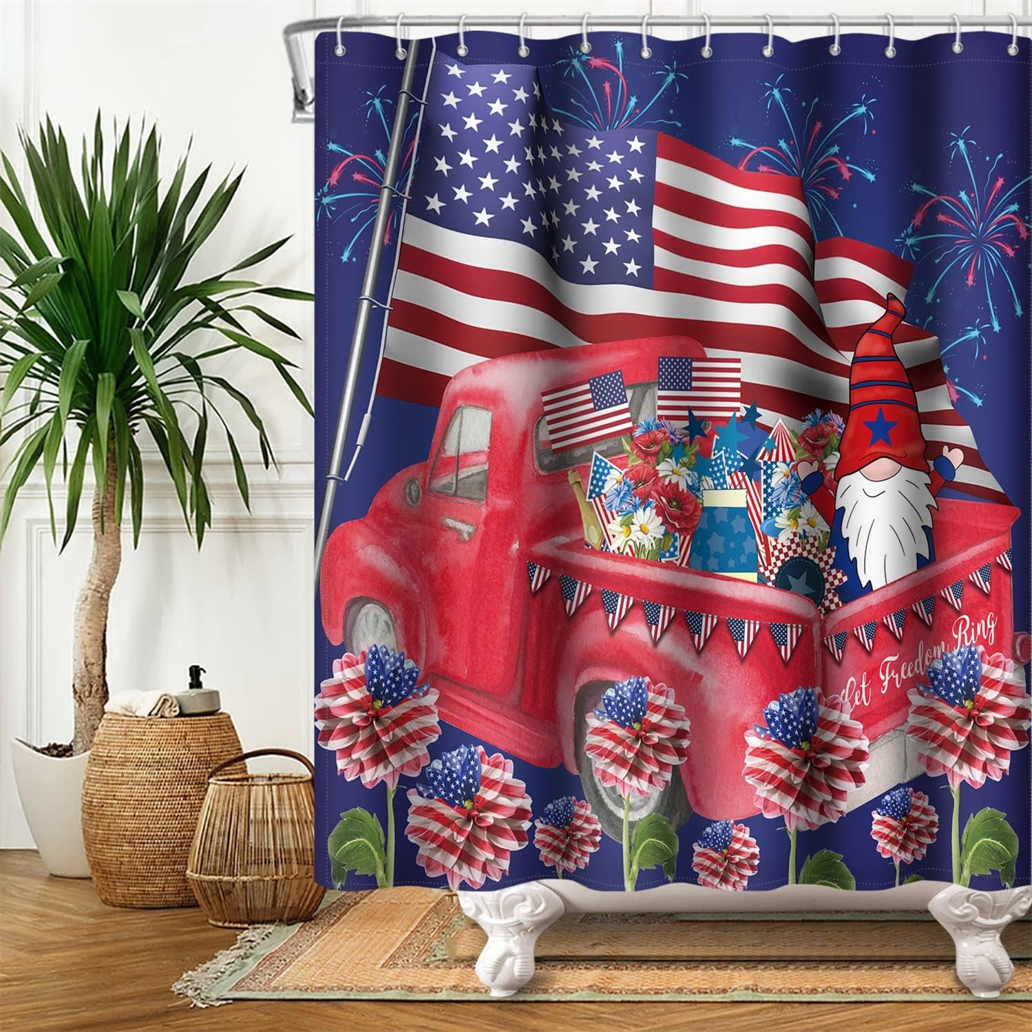 72x72inch Happy Independence Day Shower Curtain Set with Hooks Cute ...
