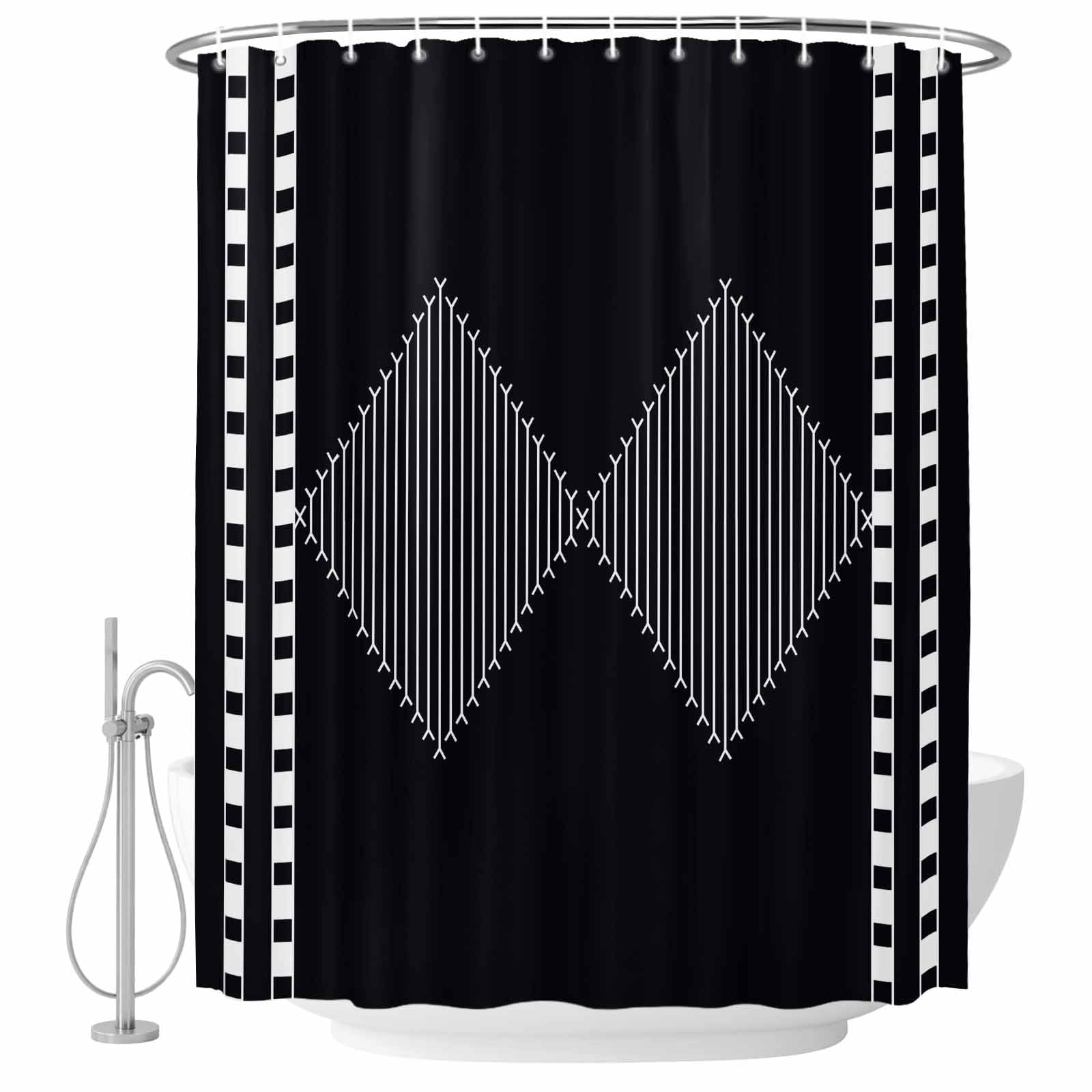 72x78 Inch Shower Curtain Black Geometric Bathroom Decor, Waterproof ...
