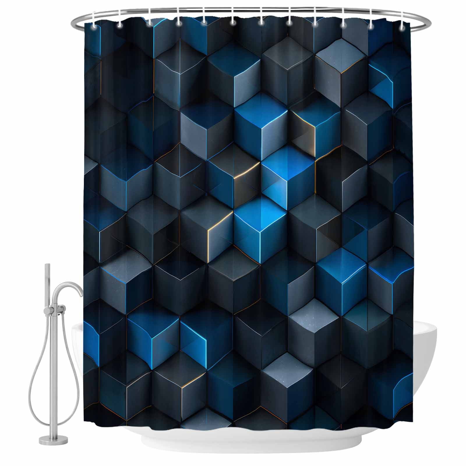 72x78 Inch Shower Curtain Blue Black Geometric Bathroom Decor ...