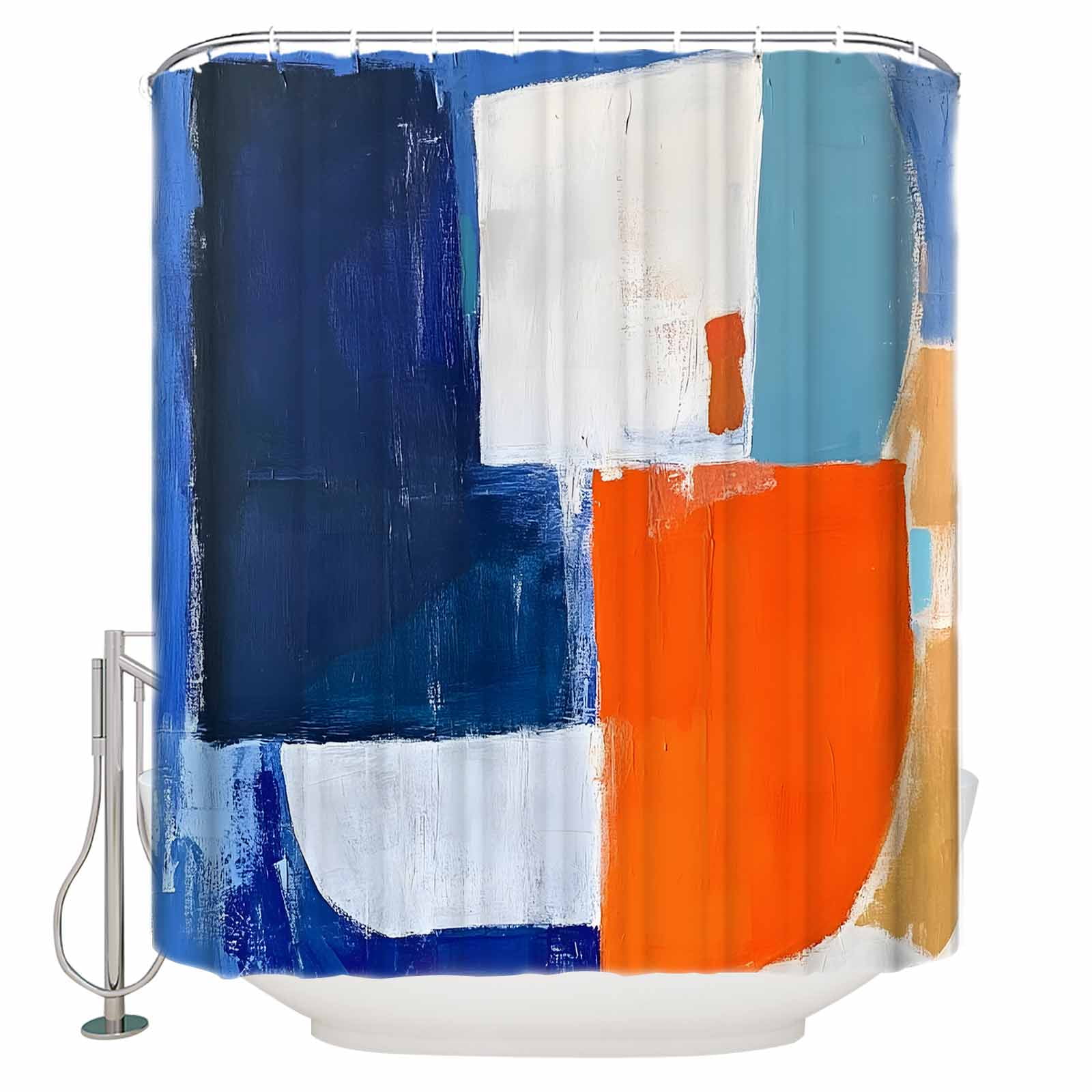72x78 Inch Shower Curtain Blue Burnt Orange Bathroom Decor Waterproof Fabric Bathtub Bath ...