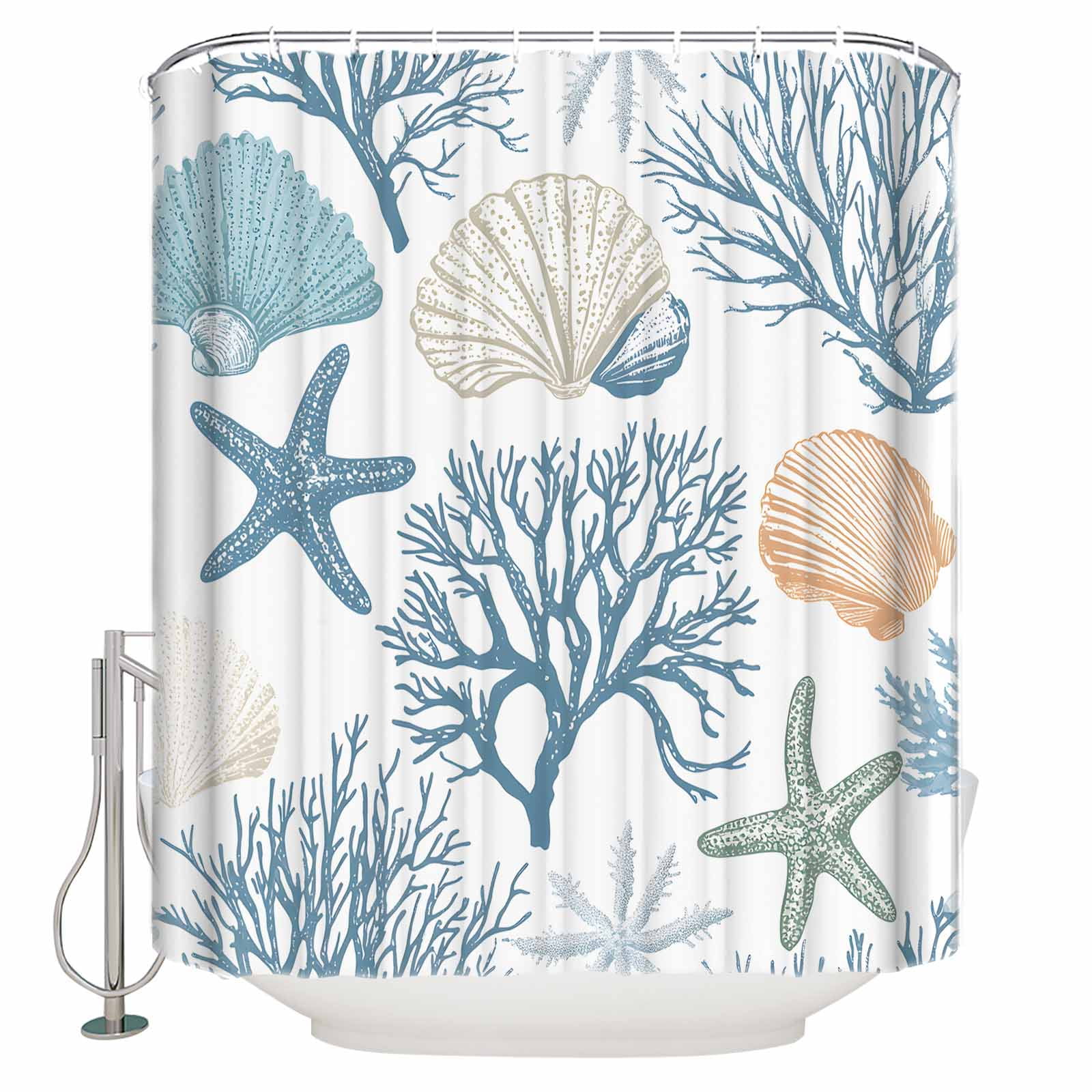 72x78 Inch Shower Curtain Blue Coastal Bathroom Decor Waterproof Fabric ...